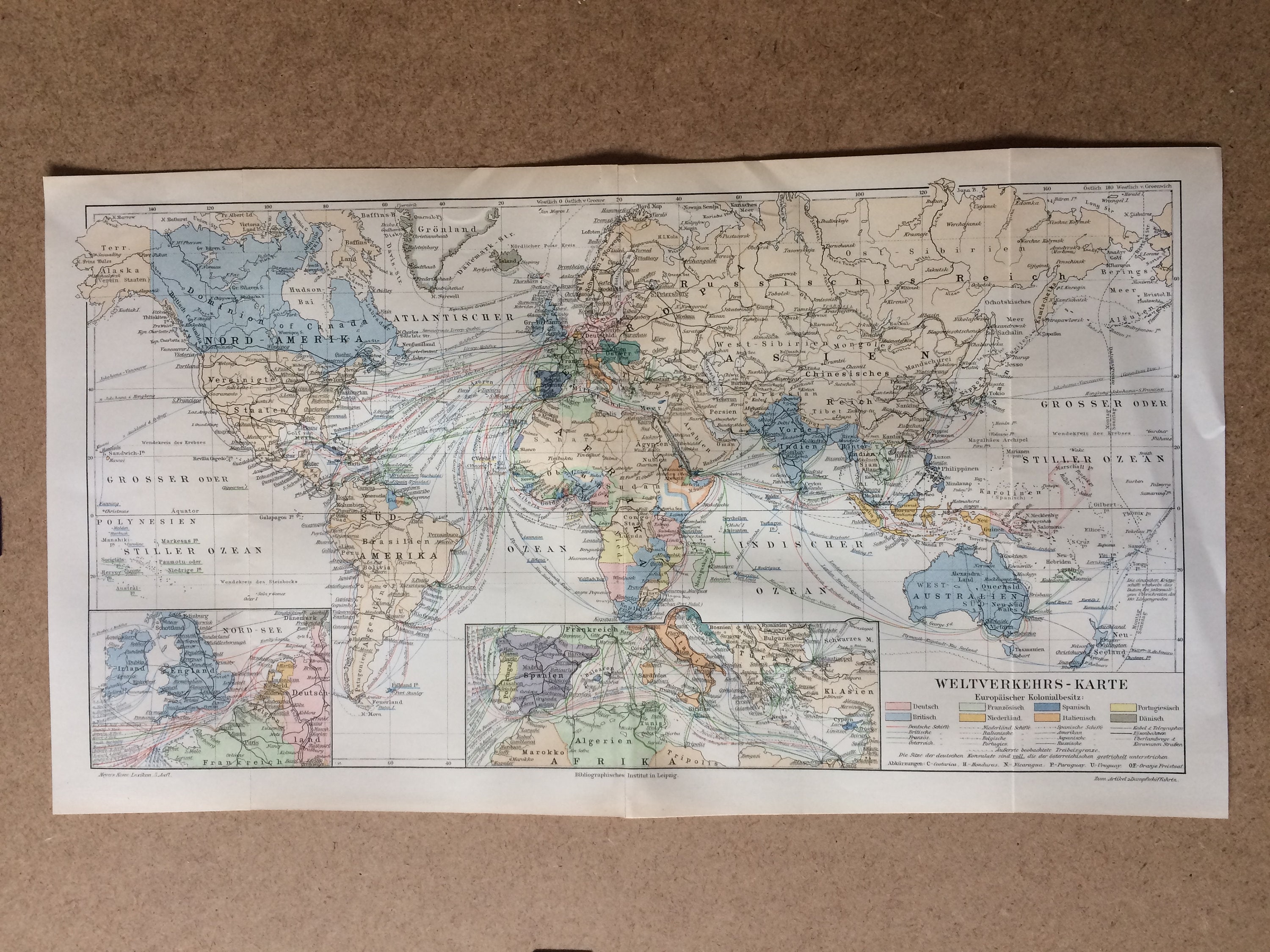 1894 Large Original Antique World Map - Transport and Colonial Powers ...