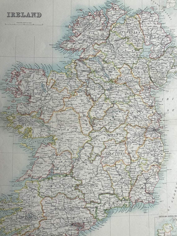 1898 Ireland Extra Large Original Antique A & C Black Map | Etsy