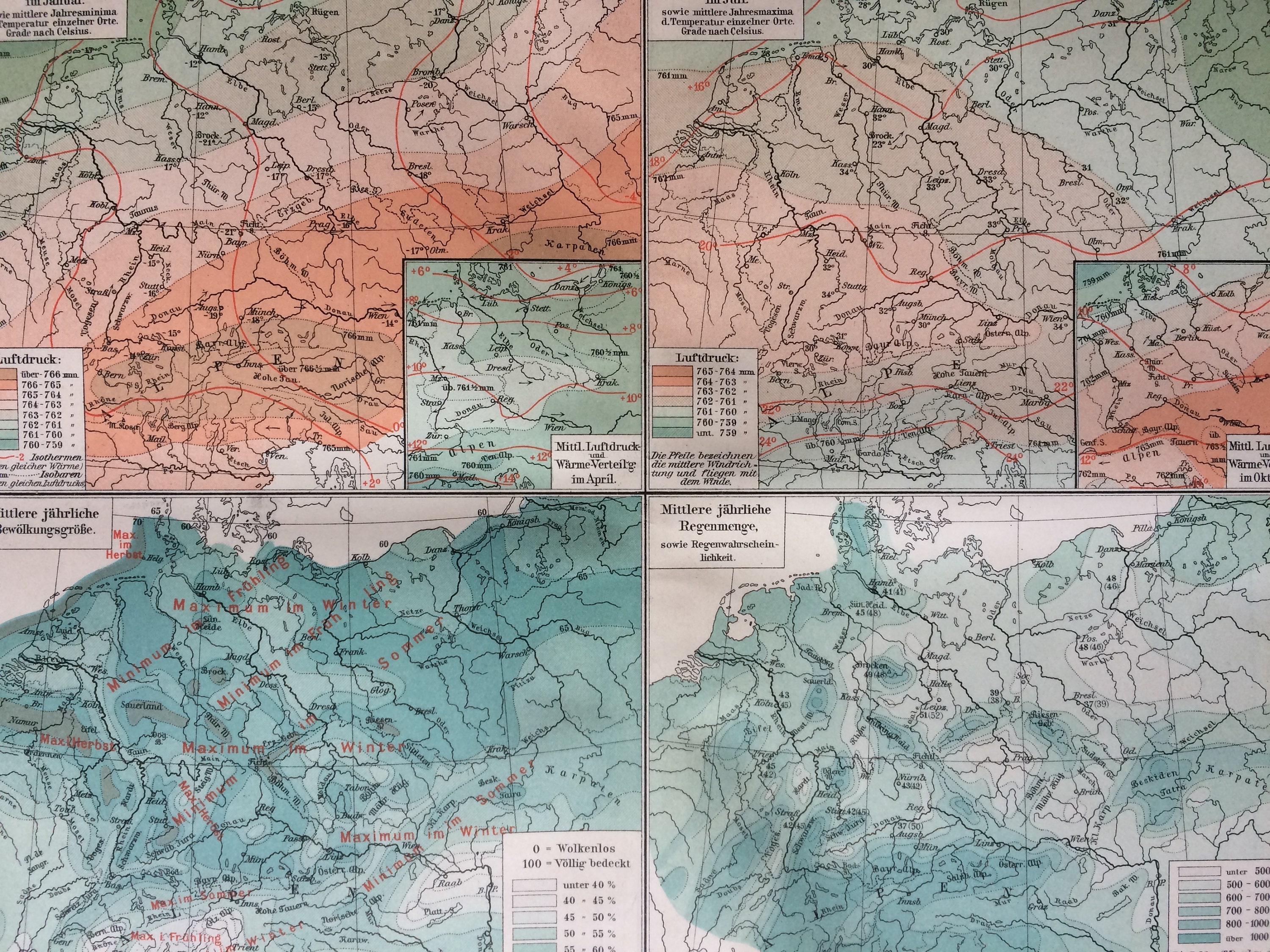 1894 Climate Map of Germany Original Antique Map - Germany ...