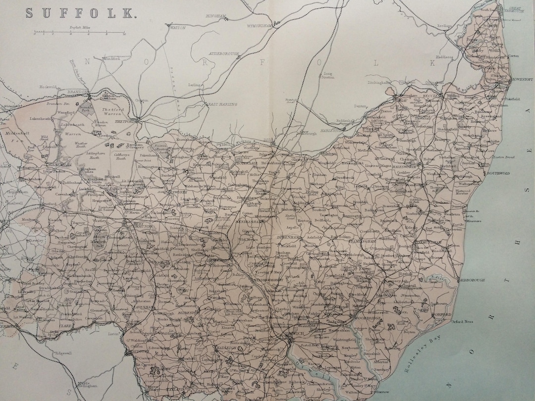 1868 Suffolk Original Antique Map - UK County - England County - Wall ...