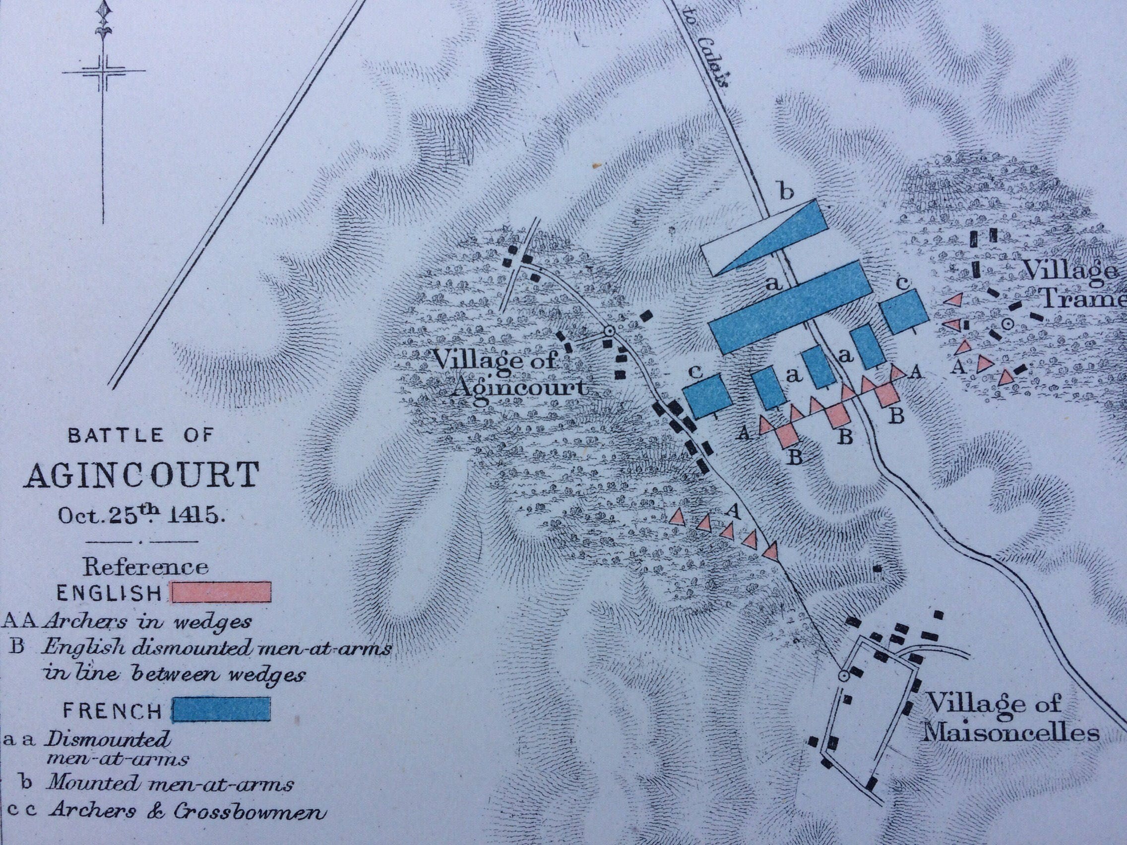 1905 Battle of Agincourt 1415 Original Antique Map - Battle Plan ...