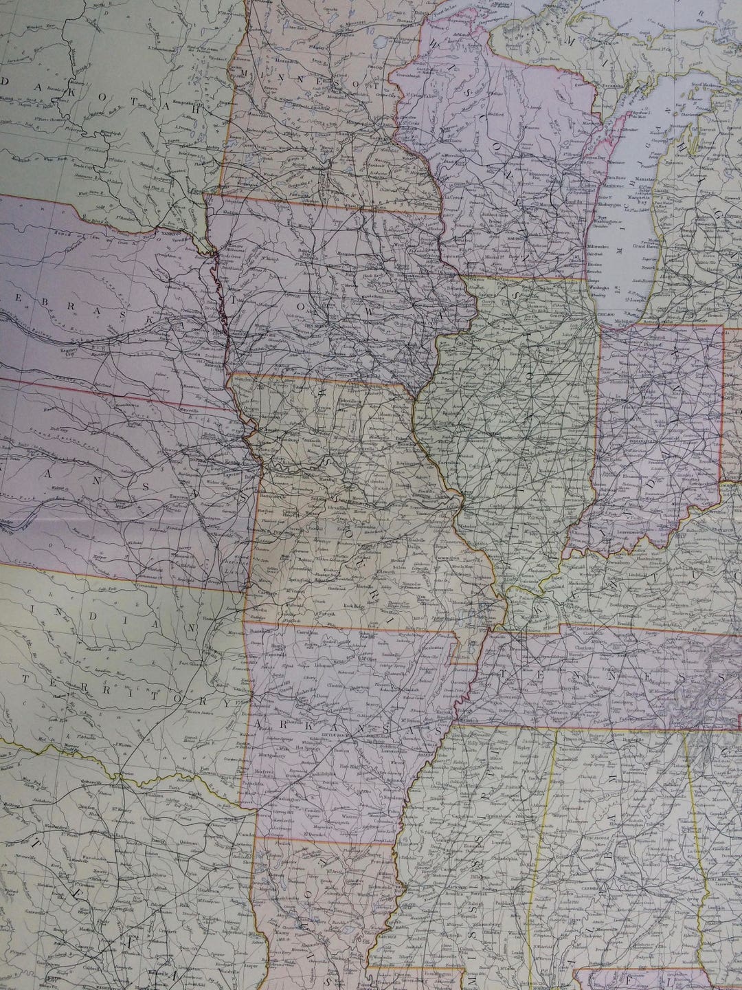 1882 UNITED STATES (valley of the Mississippi) Large Original Antique ...