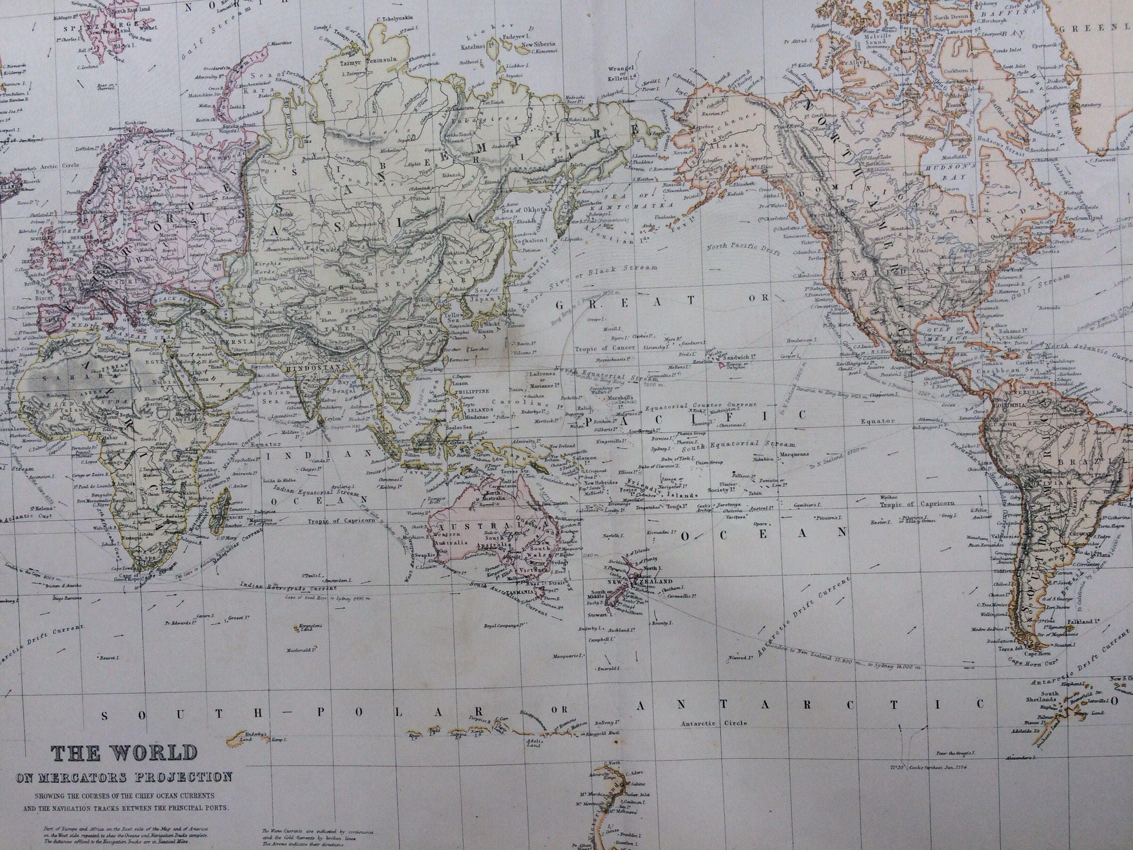 1882 The World on Mercator's Projection Large Original Antique World ...