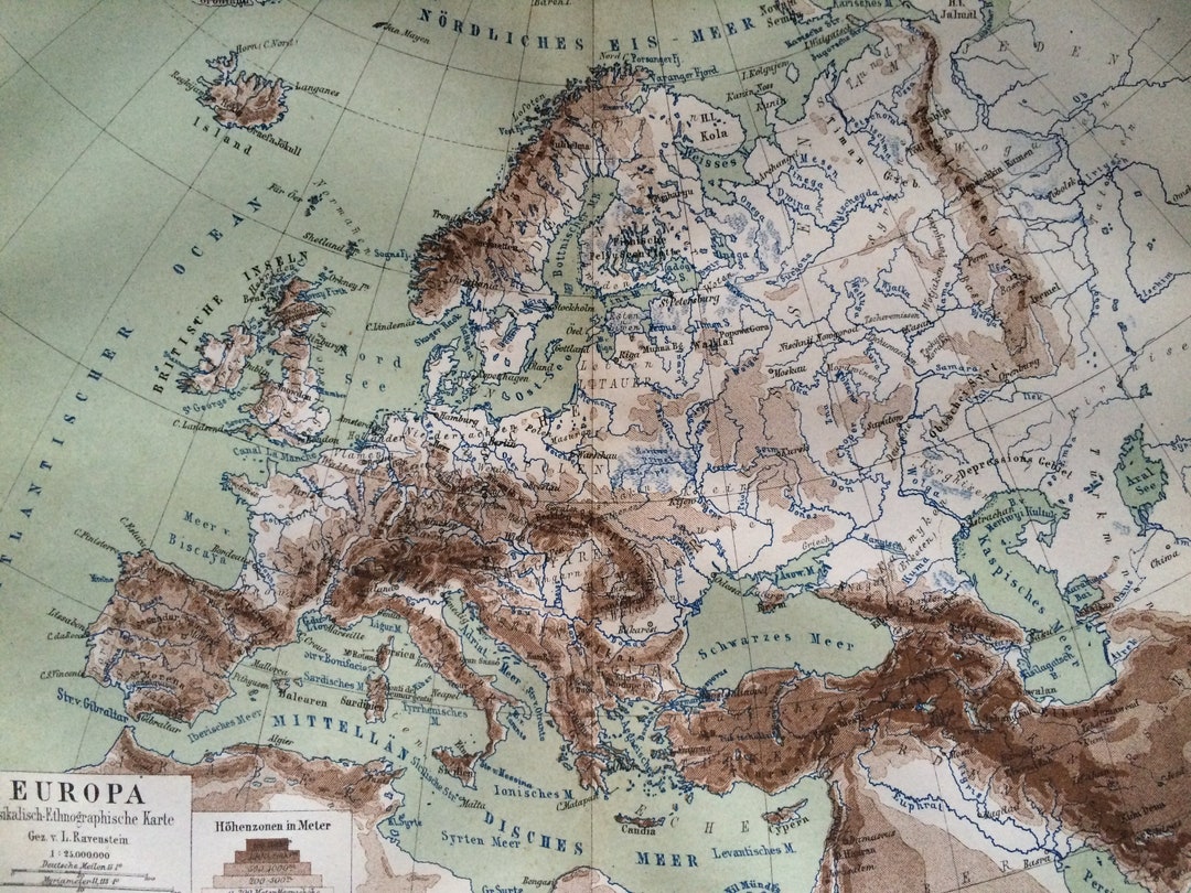 1875 Europe Physical-ethnographic Original Antique Map Vintage Wall Map ...