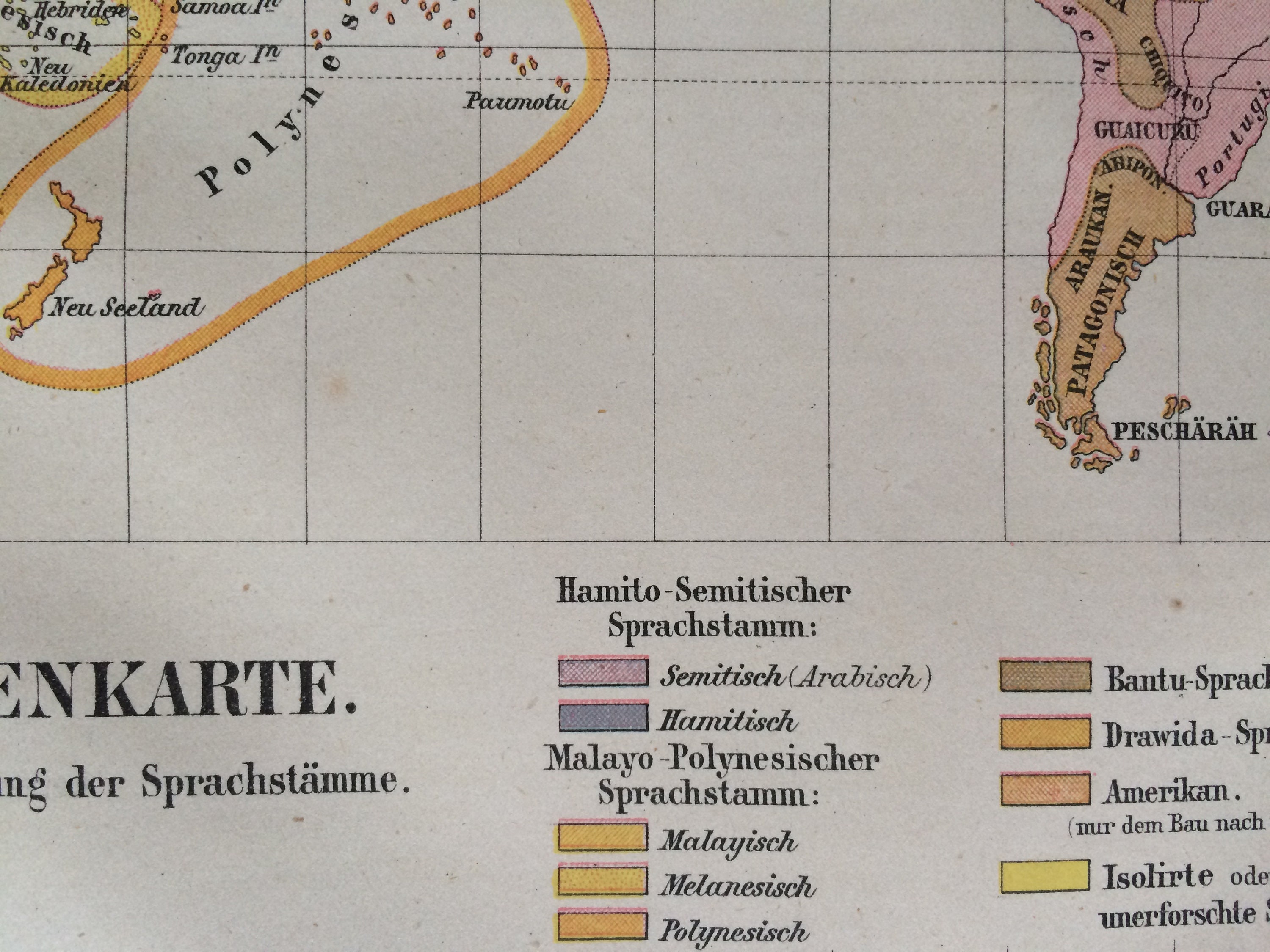 1878 Language World Map Large Original Antique Map - Available Mounted ...
