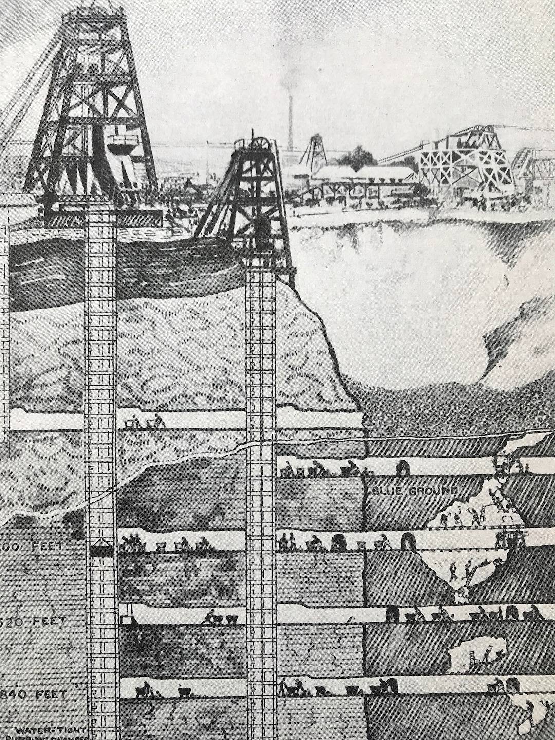 1940s Diamond Mining Original Vintage Print - Mounted and Matted - Mine ...