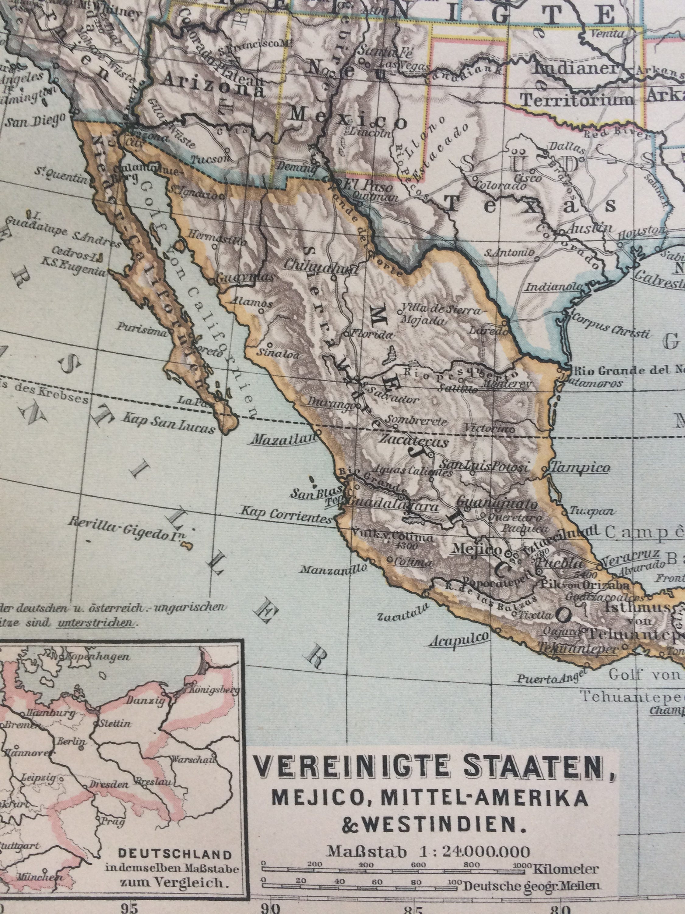 1888 Original Antique Colour Map of the United States Mexico - Etsy