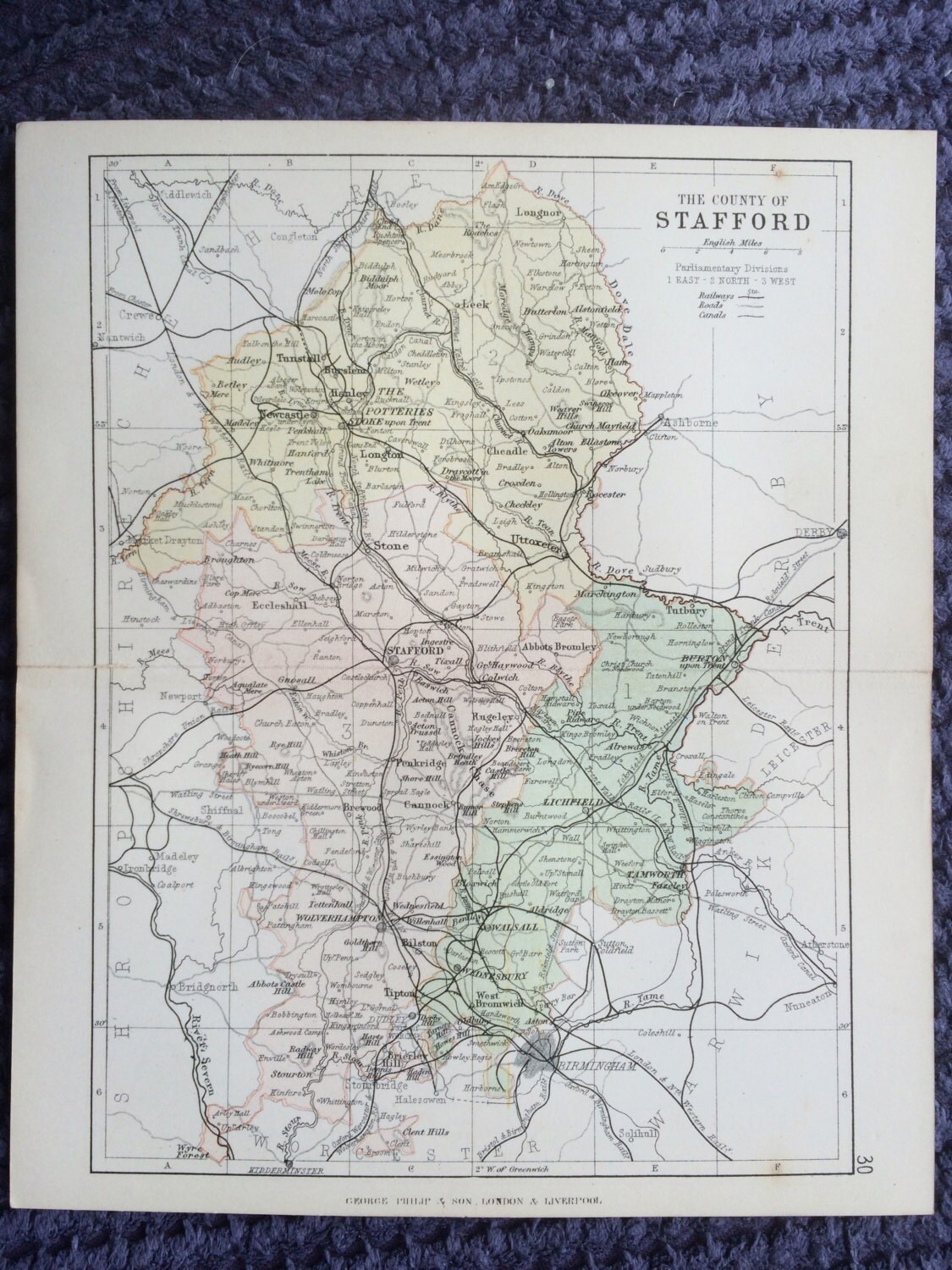 1882 STAFFORD original antique map, english county, cartography ...