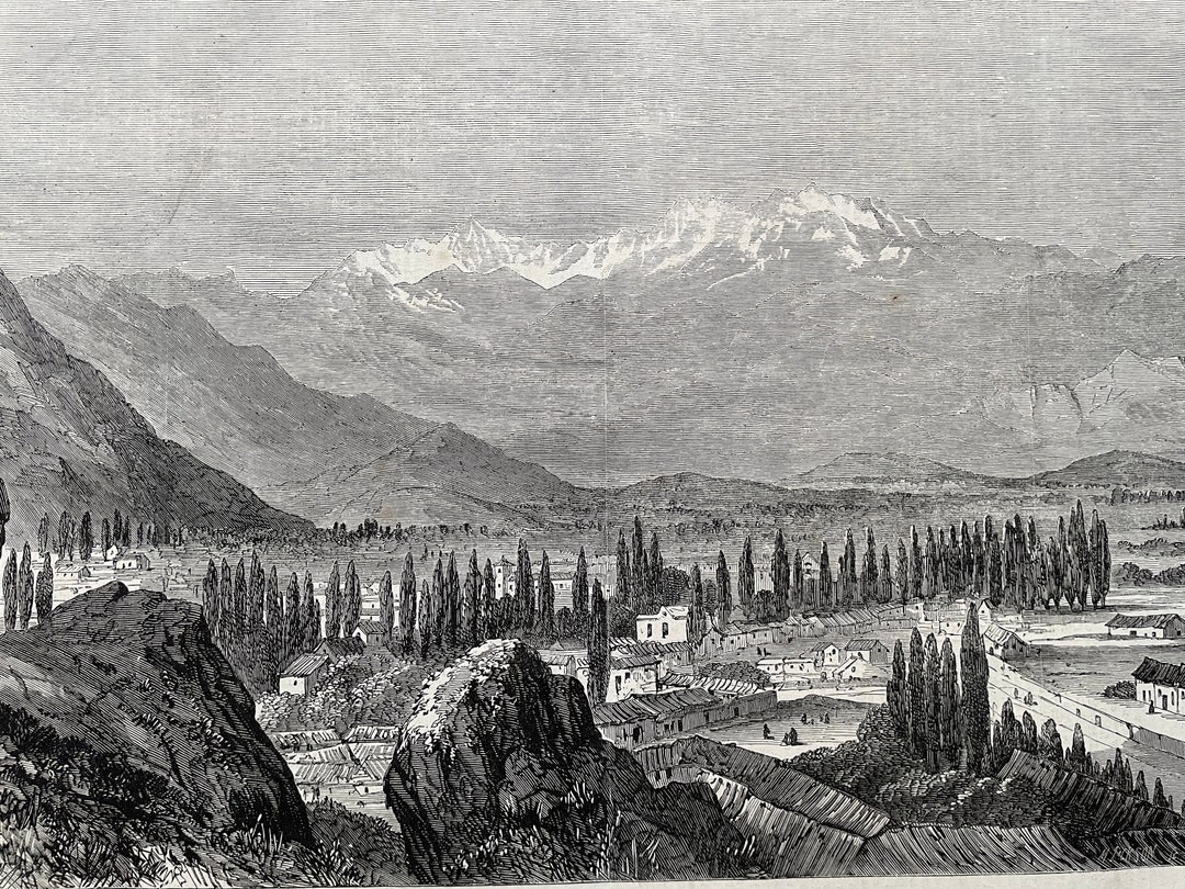 1864 View of the Chilian Cordillera From Santiago, Chile Original ...