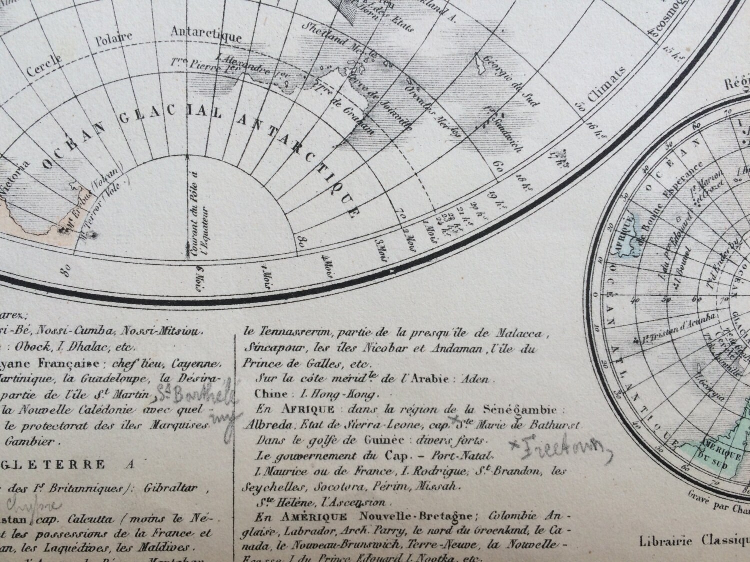 1866 MAPPE MONDE - antique world map - world in hemispheres - large ...