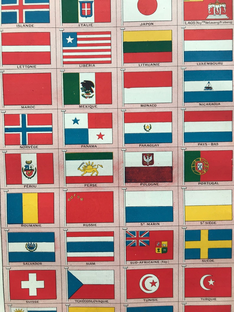 1923 National Flags Original Antique Print Mounted and - Etsy