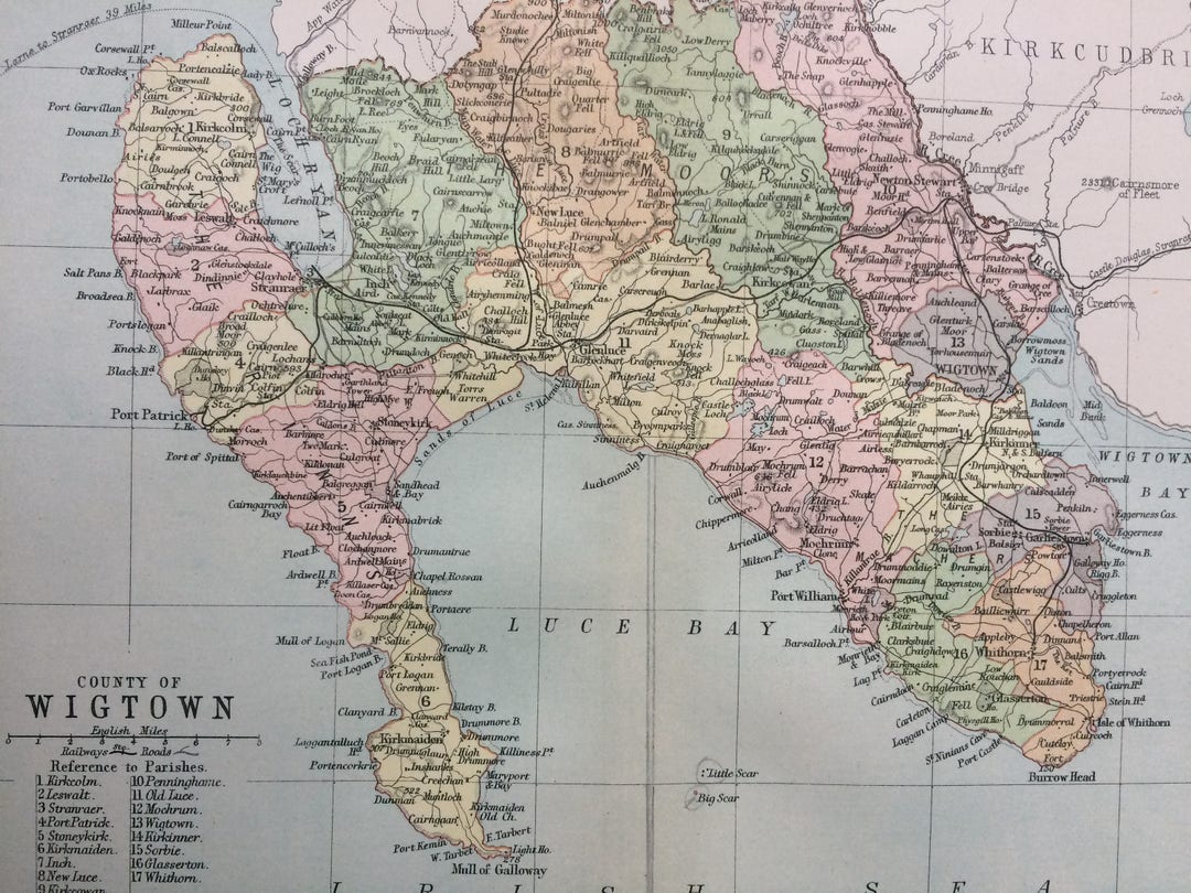 1902 County of Wigton Small Original Antique Map Scotland Scottish ...