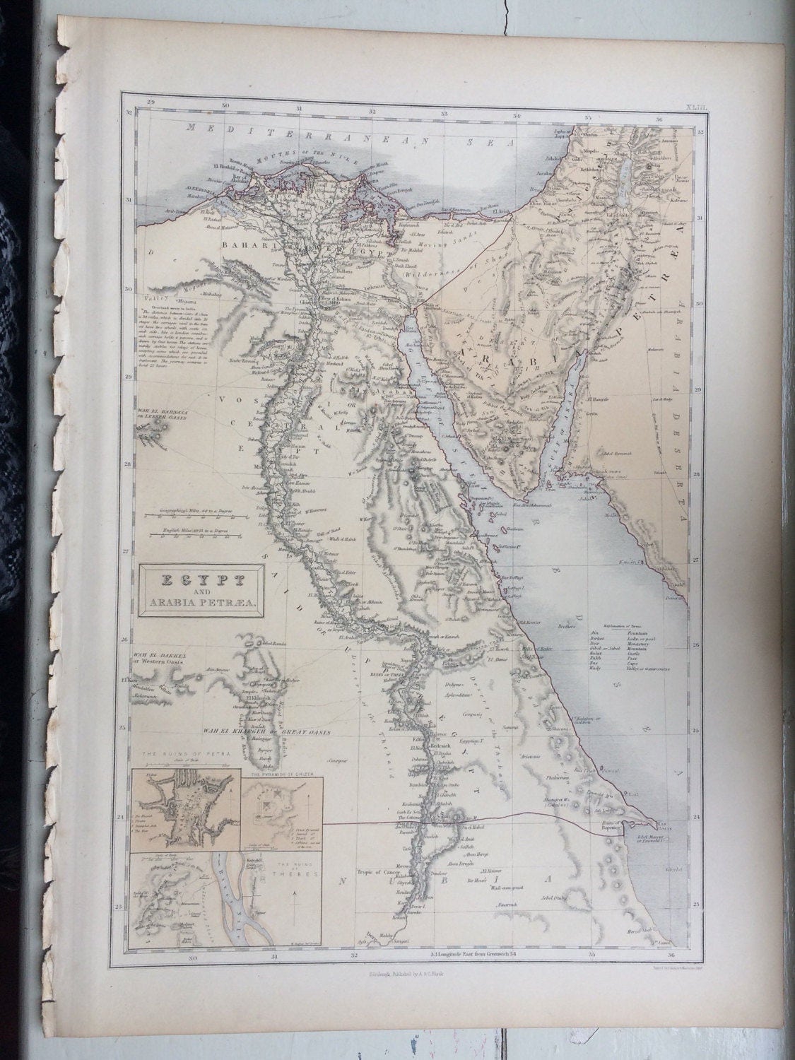 1859 EGYPT and ARABIA PETRAEA large rare original antique A & C Black ...