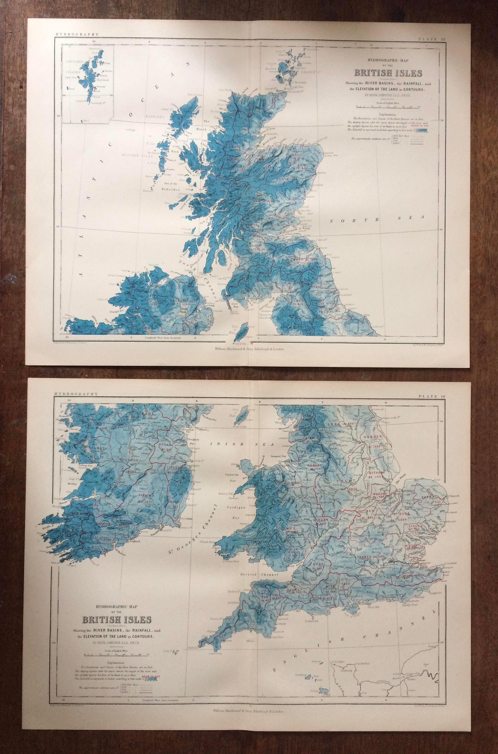1873 Hydrographic Map of the British Isles - Original Antique Map - Set ...