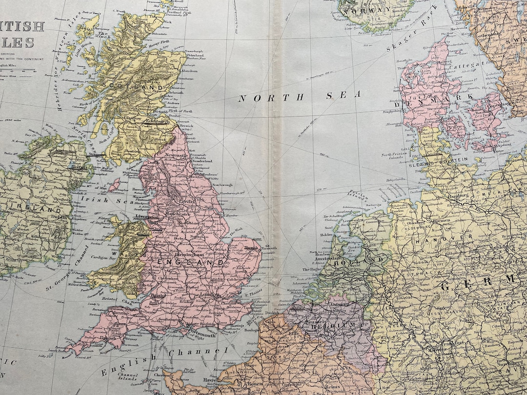 1896 British Isles and Northern Europe Original Antique Map - Large ...