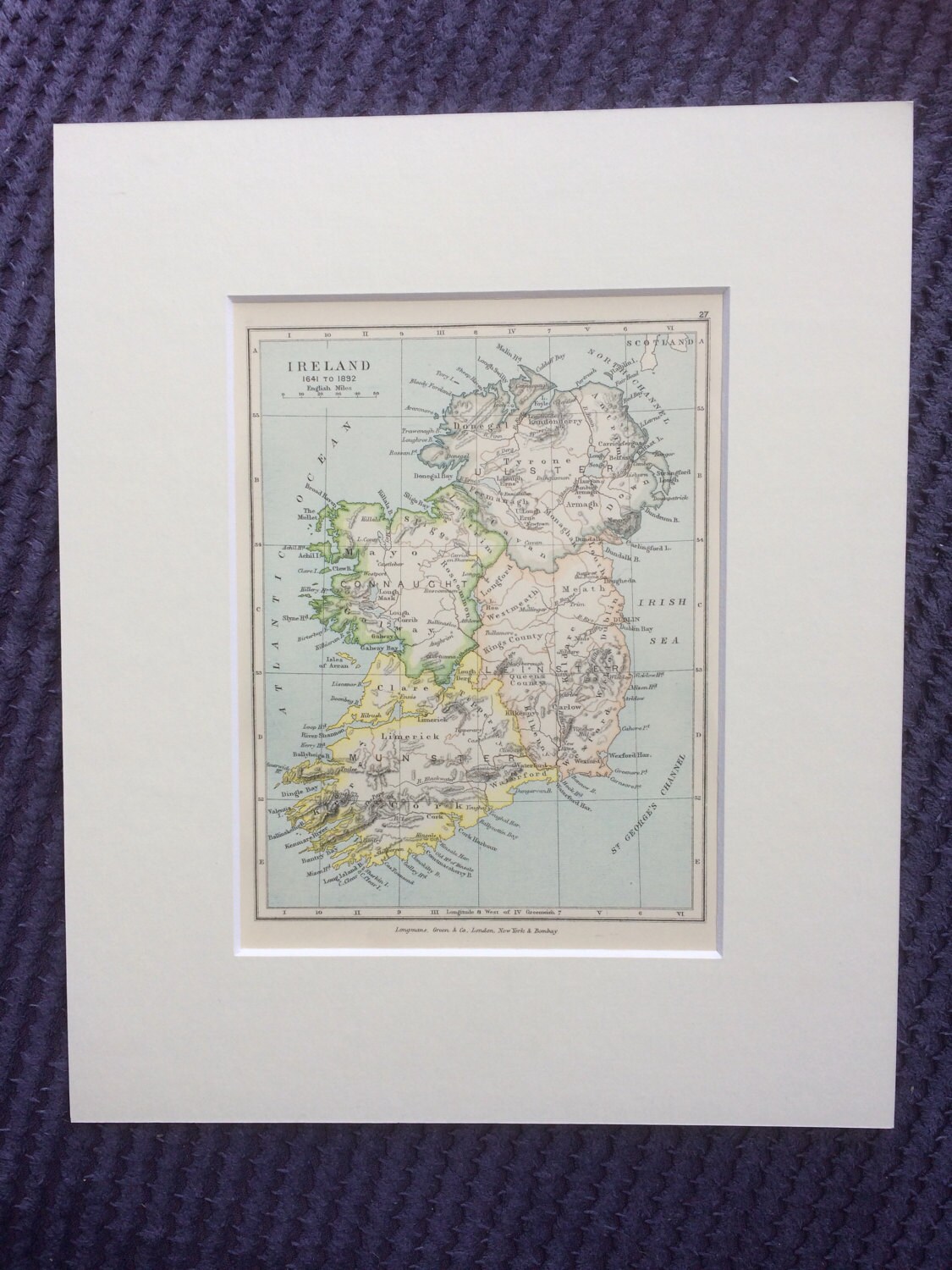 1905 Ireland 1641 to 1892 Original Antique Map, Military History, 10 x ...