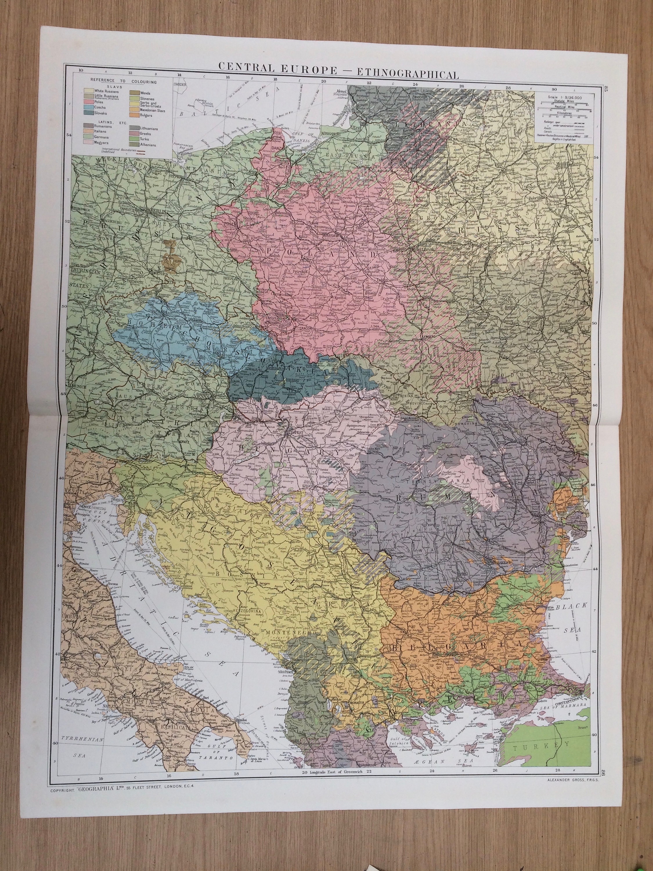 1920 Ethnographical Map of Central Europe Extra Large Original Antique ...