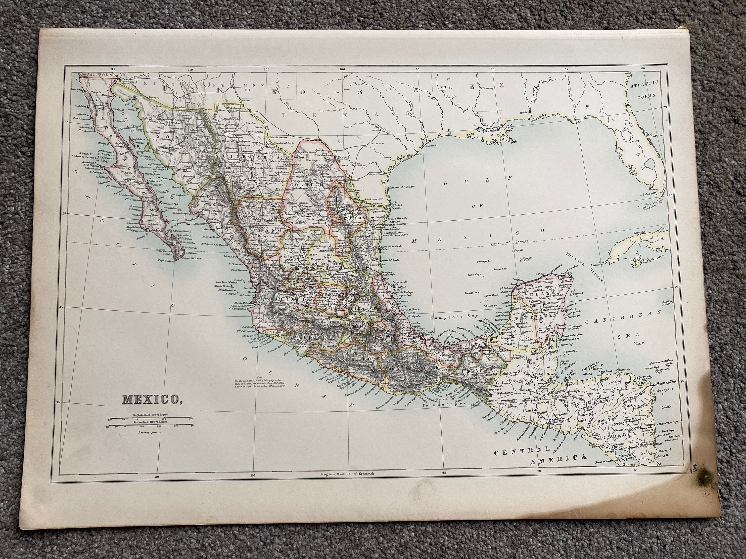 1898 Mexico Large Original Antique A & C Black Map Mexican - Etsy