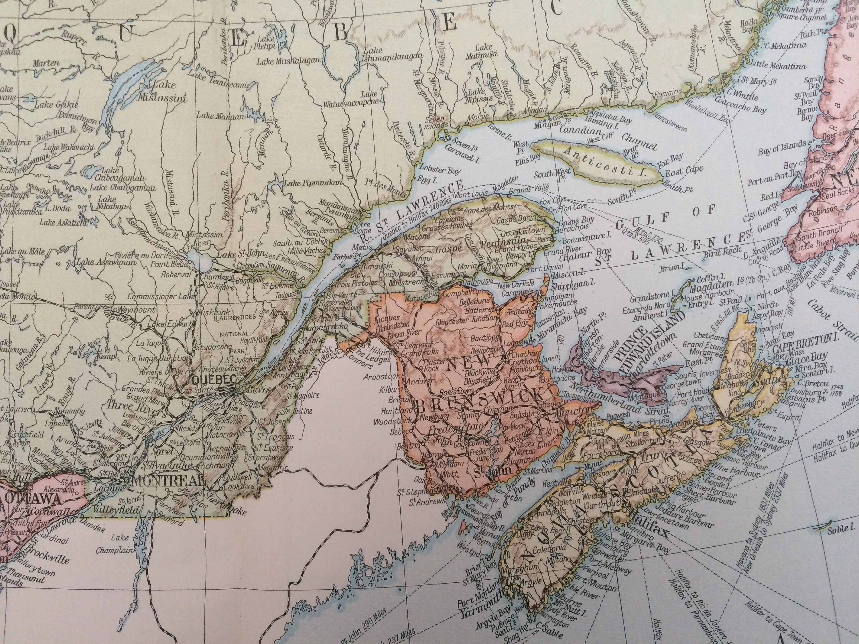 1920 Canada (East) Extra Large Original Antique Map showing railways ...