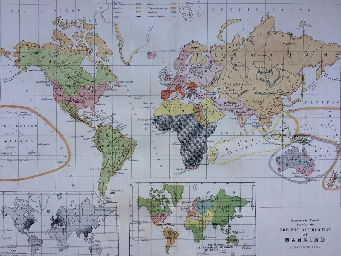 1871 Original Antique World Map showing the distribution of | Etsy