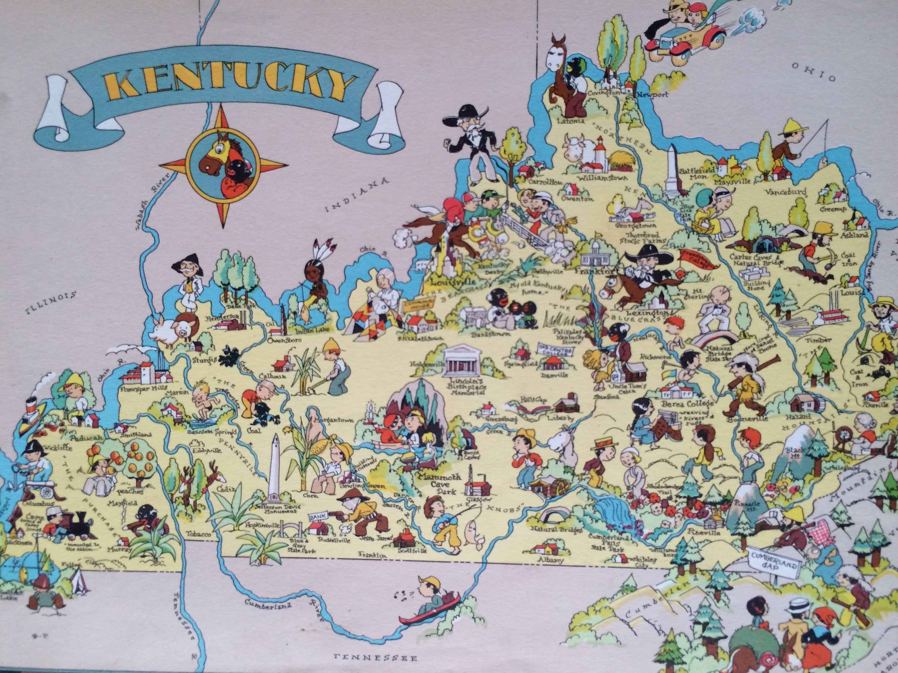 1935 Kentucky Original Vintage Cartoon Map - Ruth Taylor - Available ...