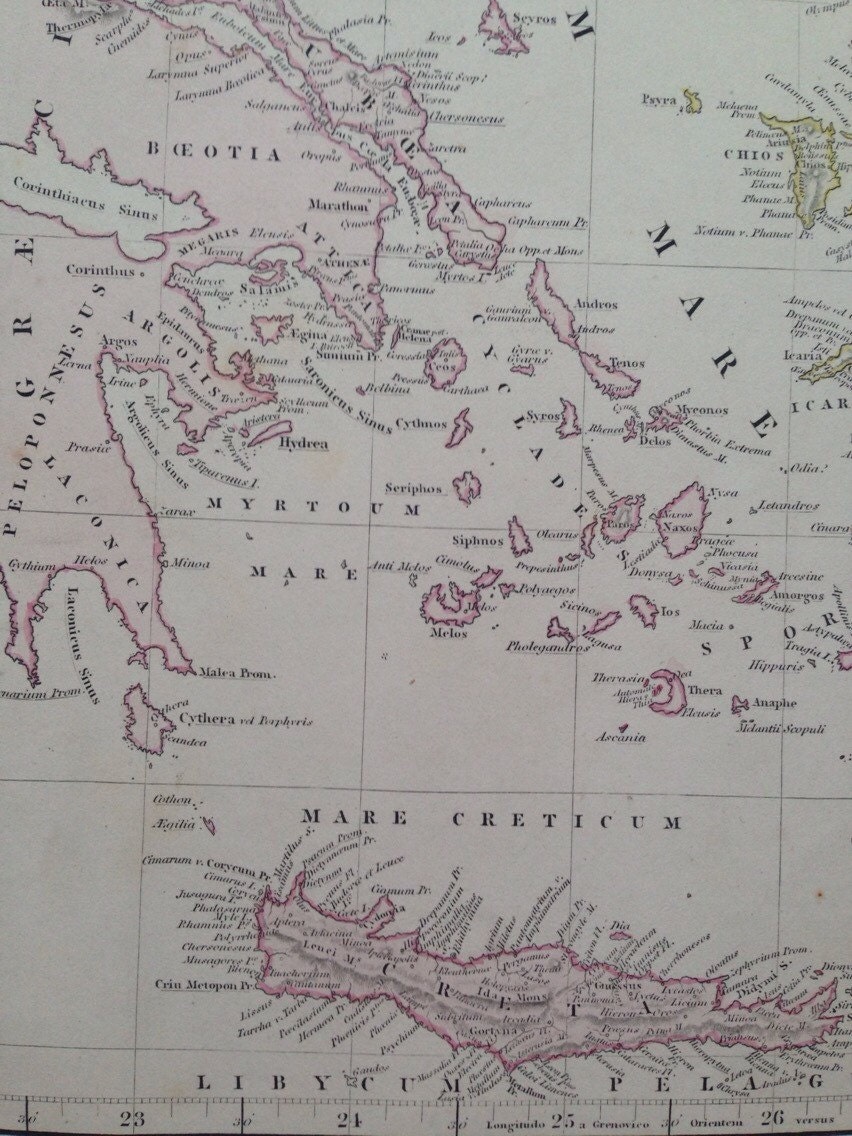 1865 CRETA et Insulae Aegaei Maris Original Antique Hand-Coloured ...