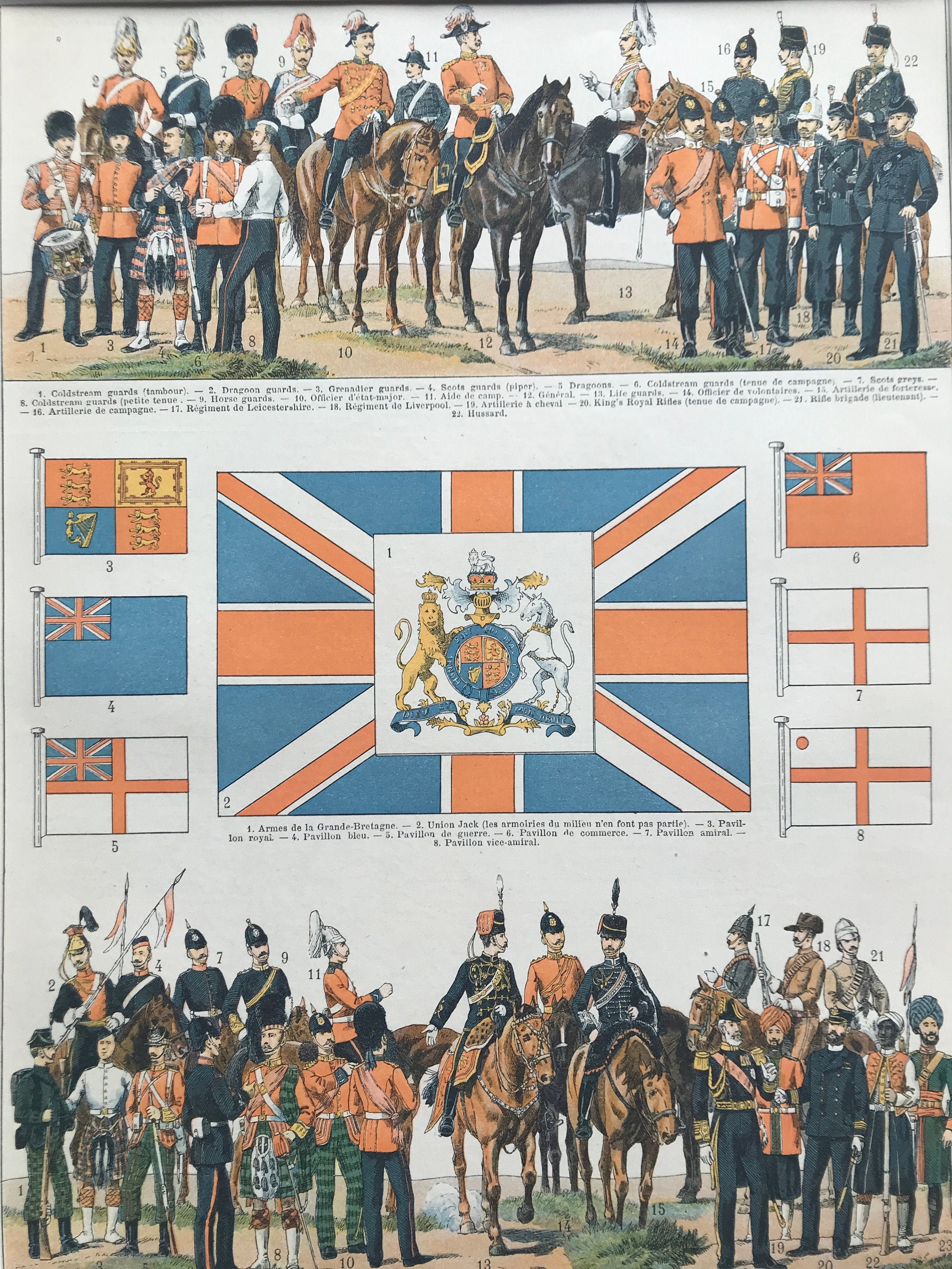 1897 Great Britain - Army and Flags Original Antique Print - Military ...