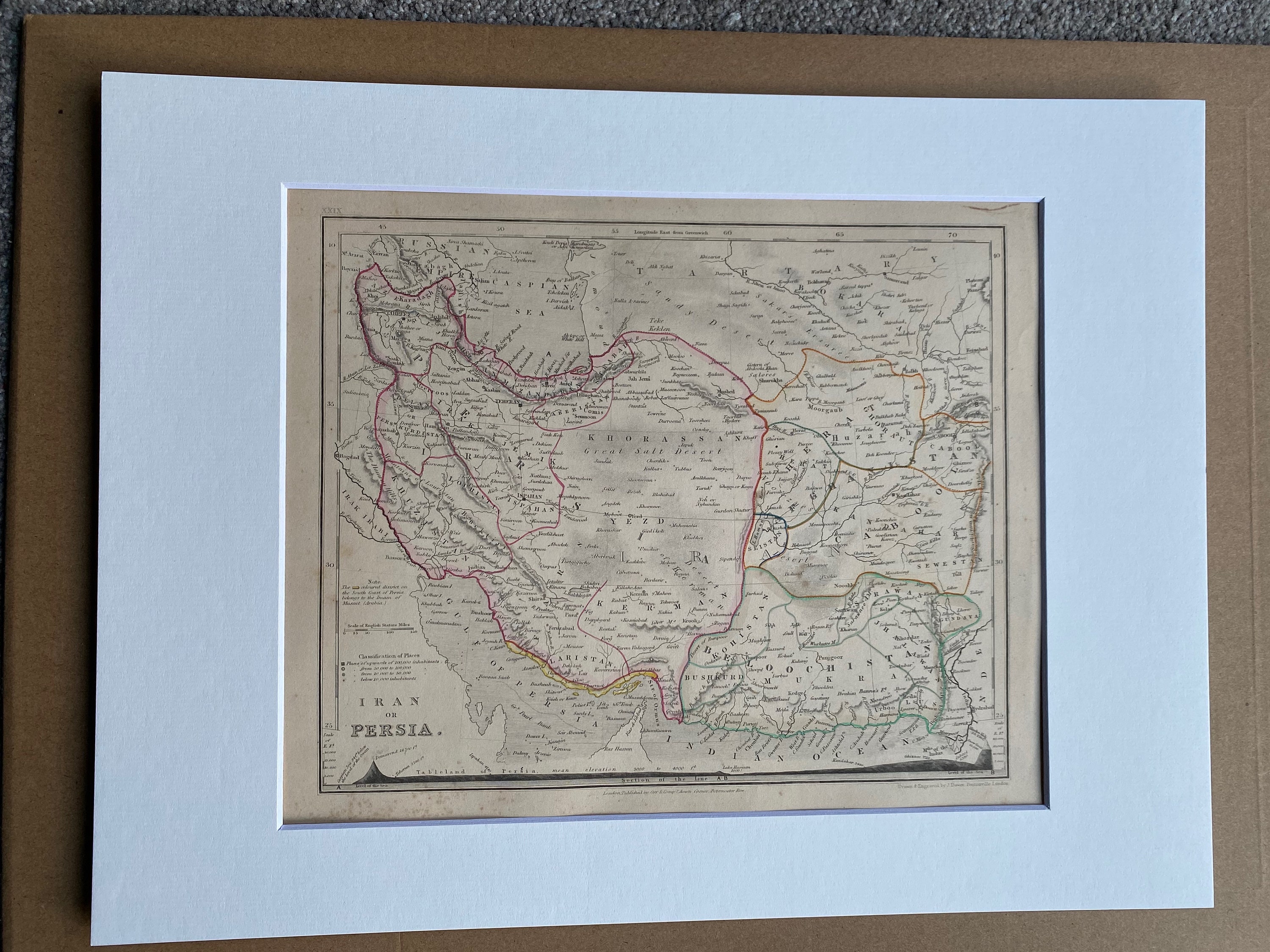1853 Iran or Persia Original Antique Map with diagram of tallest ...