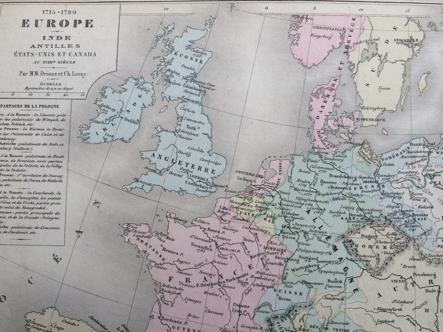 1866 EUROPE and its colonies - 1715-1789 - large original antique map ...