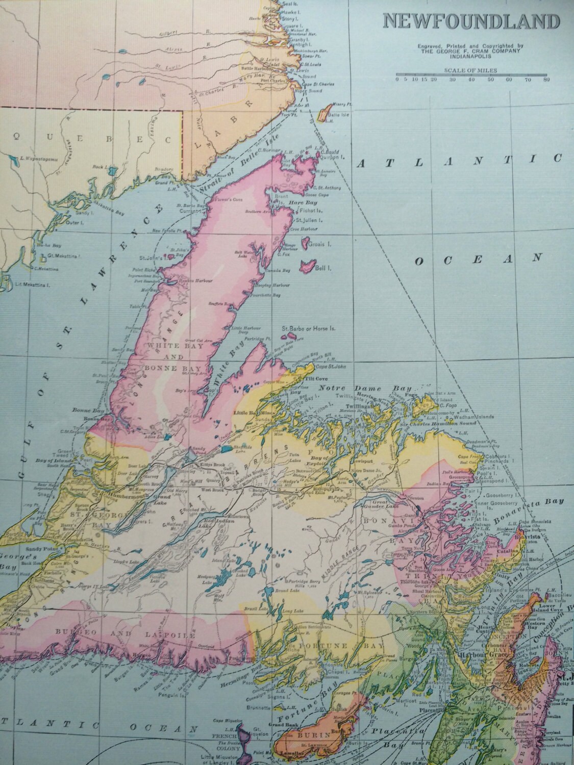 1936 NEWFOUNDLAND Original Vintage Map, 11.5 x 14.5 inches, Home Decor ...