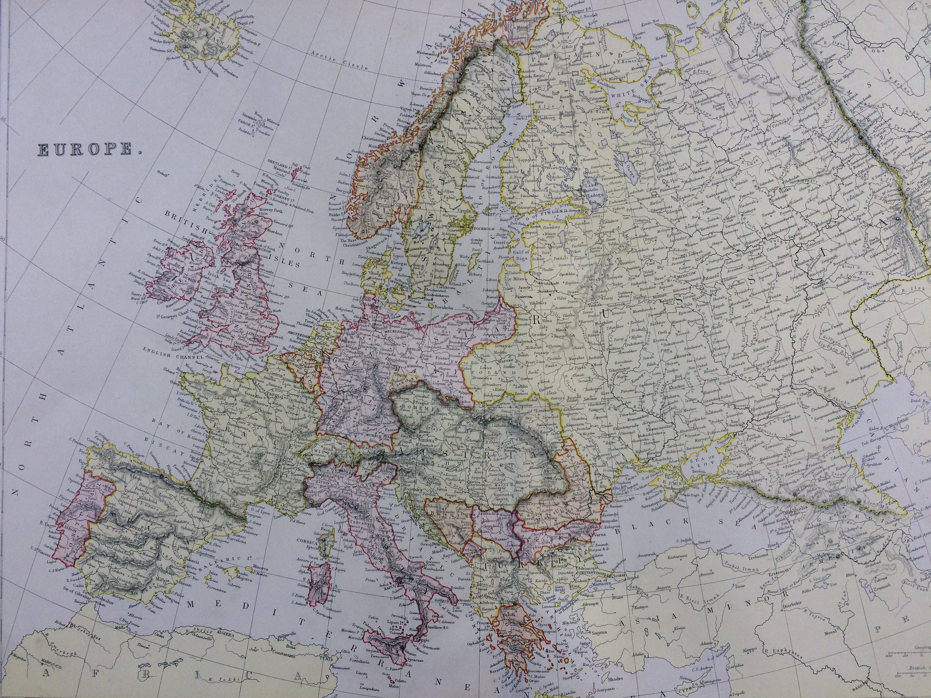 1882 EUROPE Large Original Antique Map, 15 x 22 inches, Home Decor ...