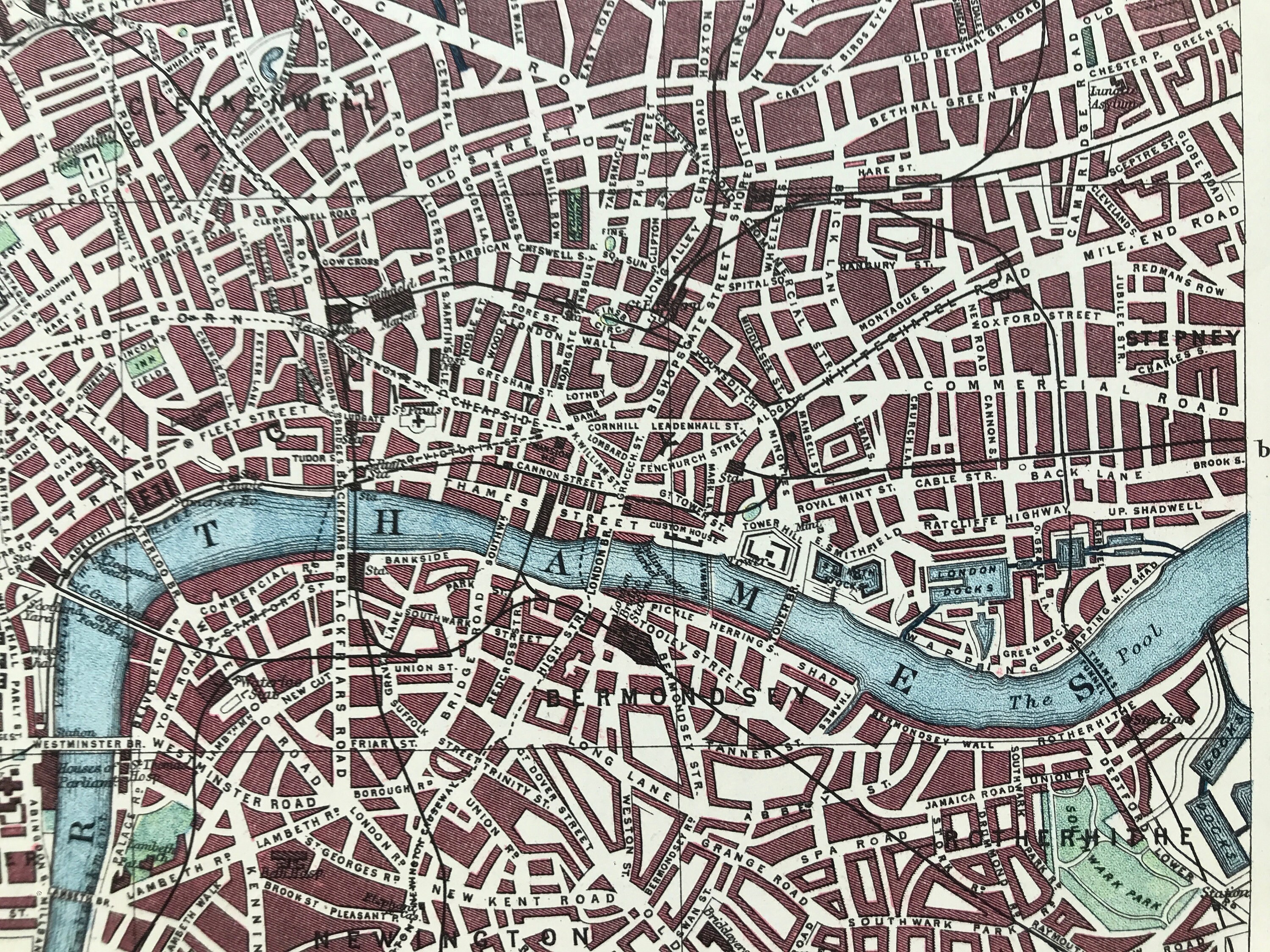 1901 London Original Antique Map - City Plan - England - Mounted and ...