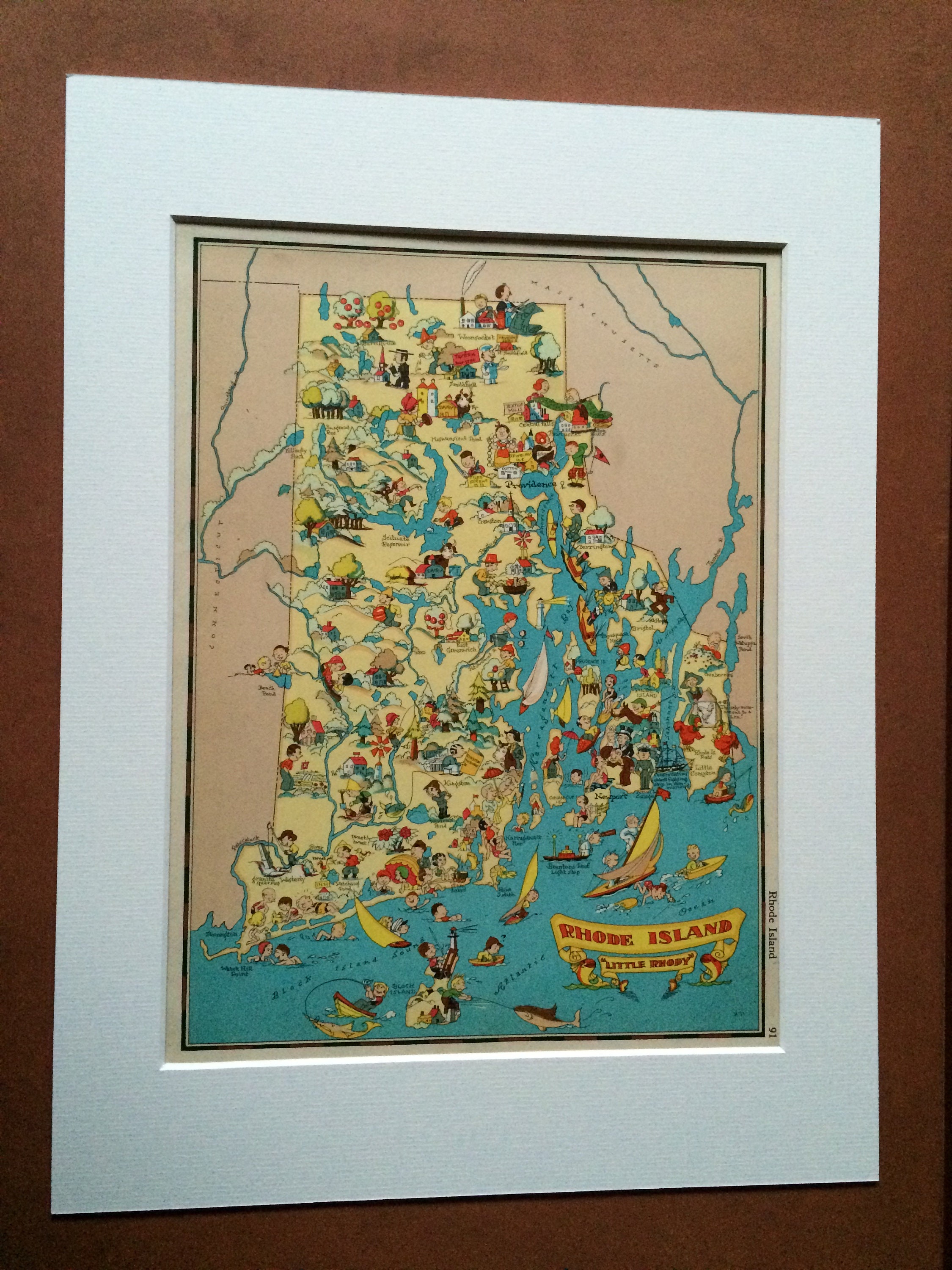 1935 Rhode Island Original Vintage Cartoon Map - Ruth Taylor White ...