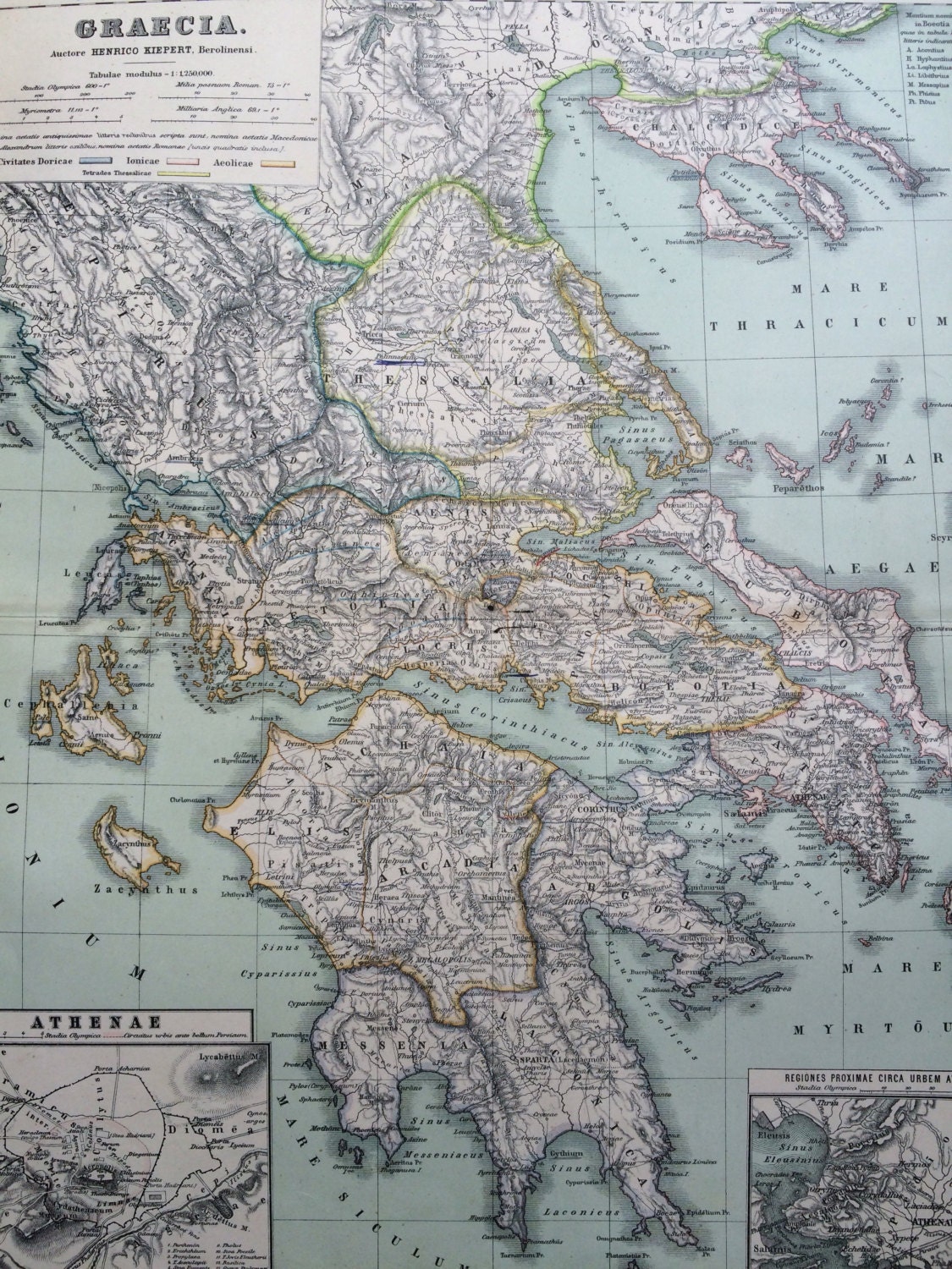 1892 GRAECIA Original Antique Ancient History Large Map - Latin Map ...