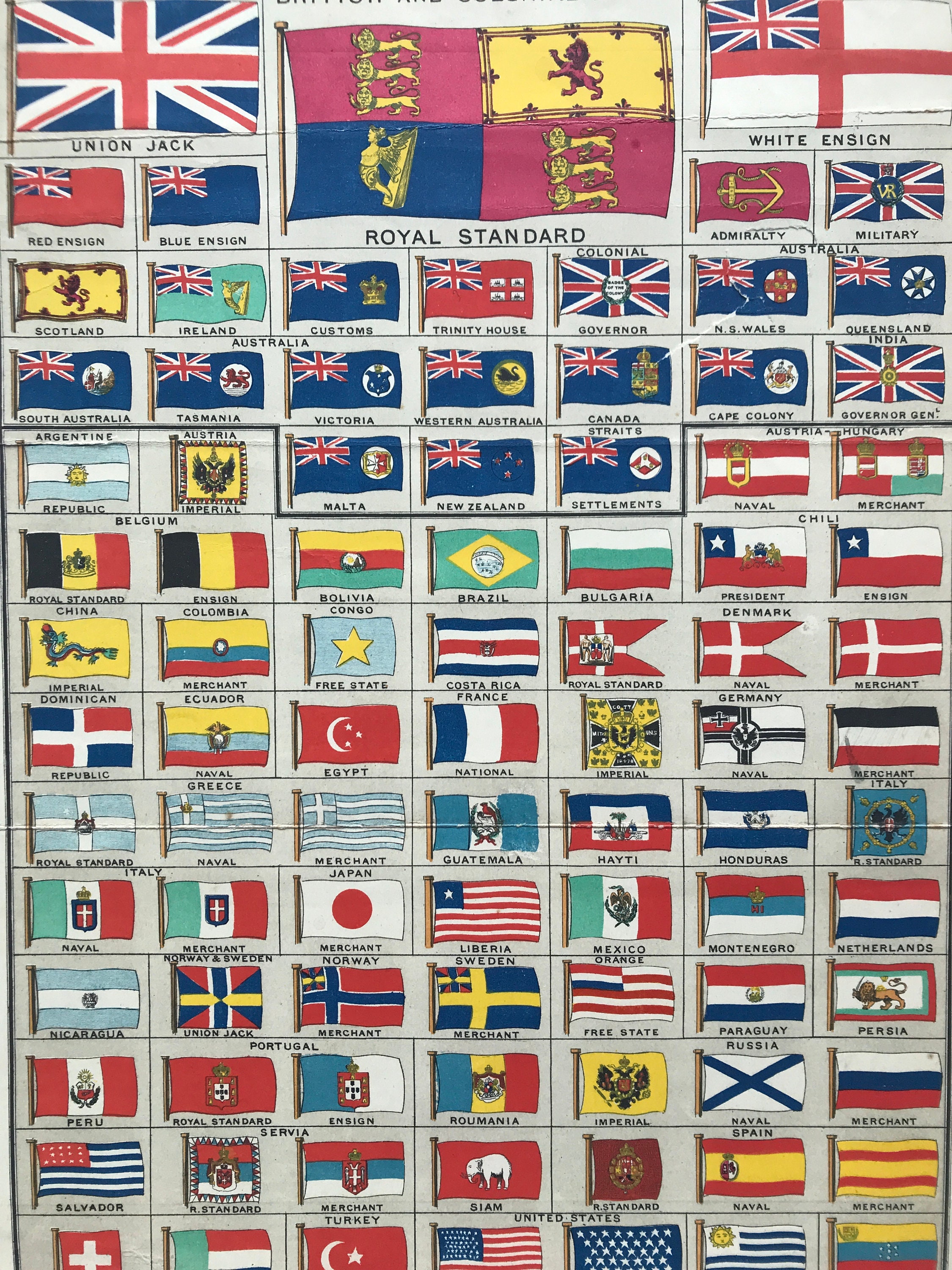1900 Flags of all Nations Original Antique Print - Available Mounted ...