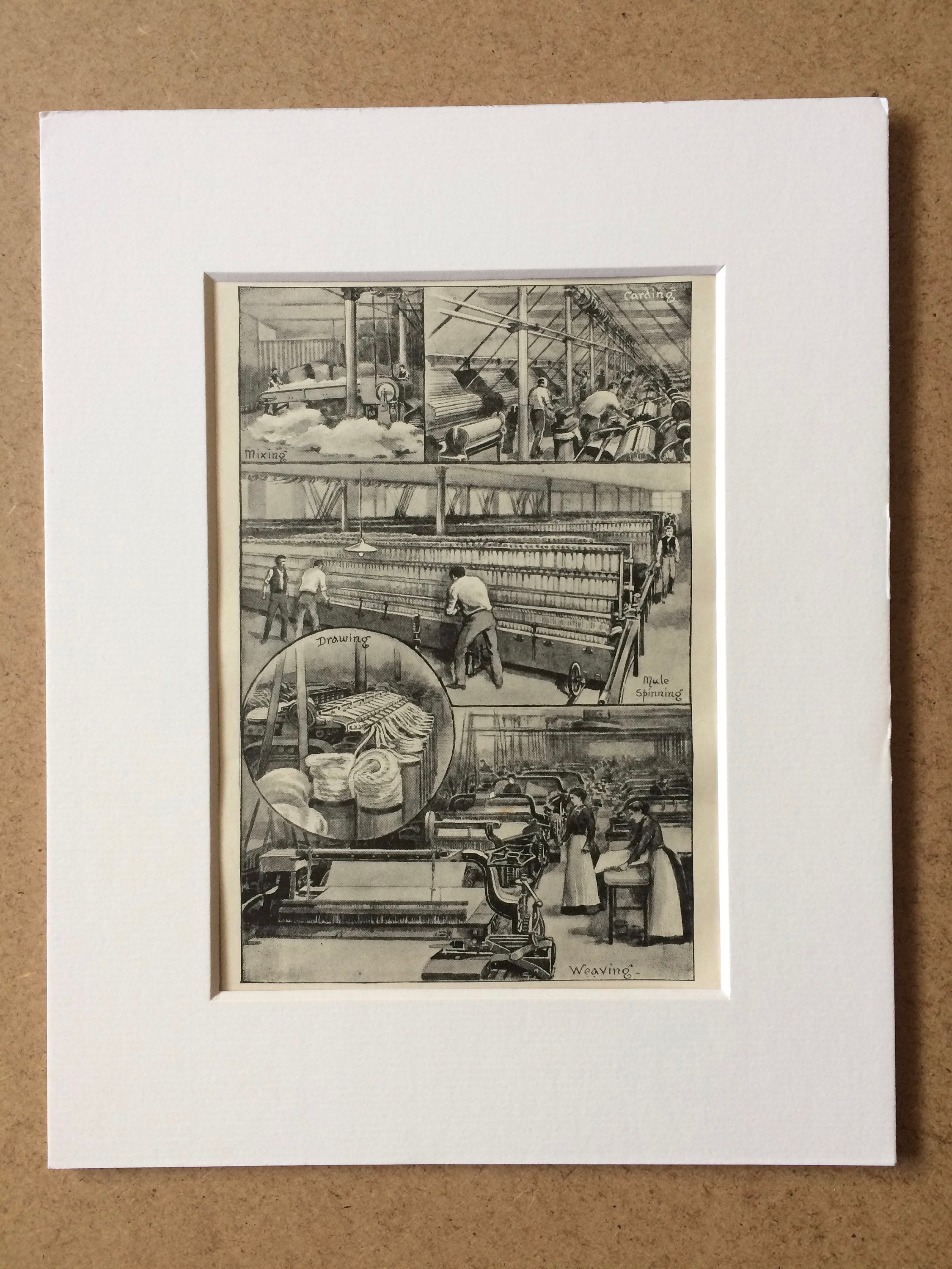 1920s A Modern Cotton Mill Original Vintage Print - Mounted and Matted ...