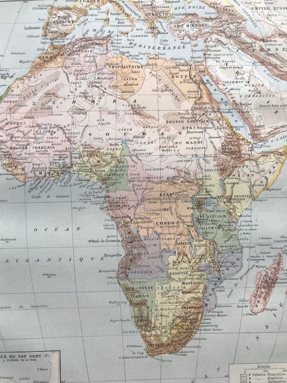 1897 Africa Original Antique Map showing Colonial Powers and | Etsy