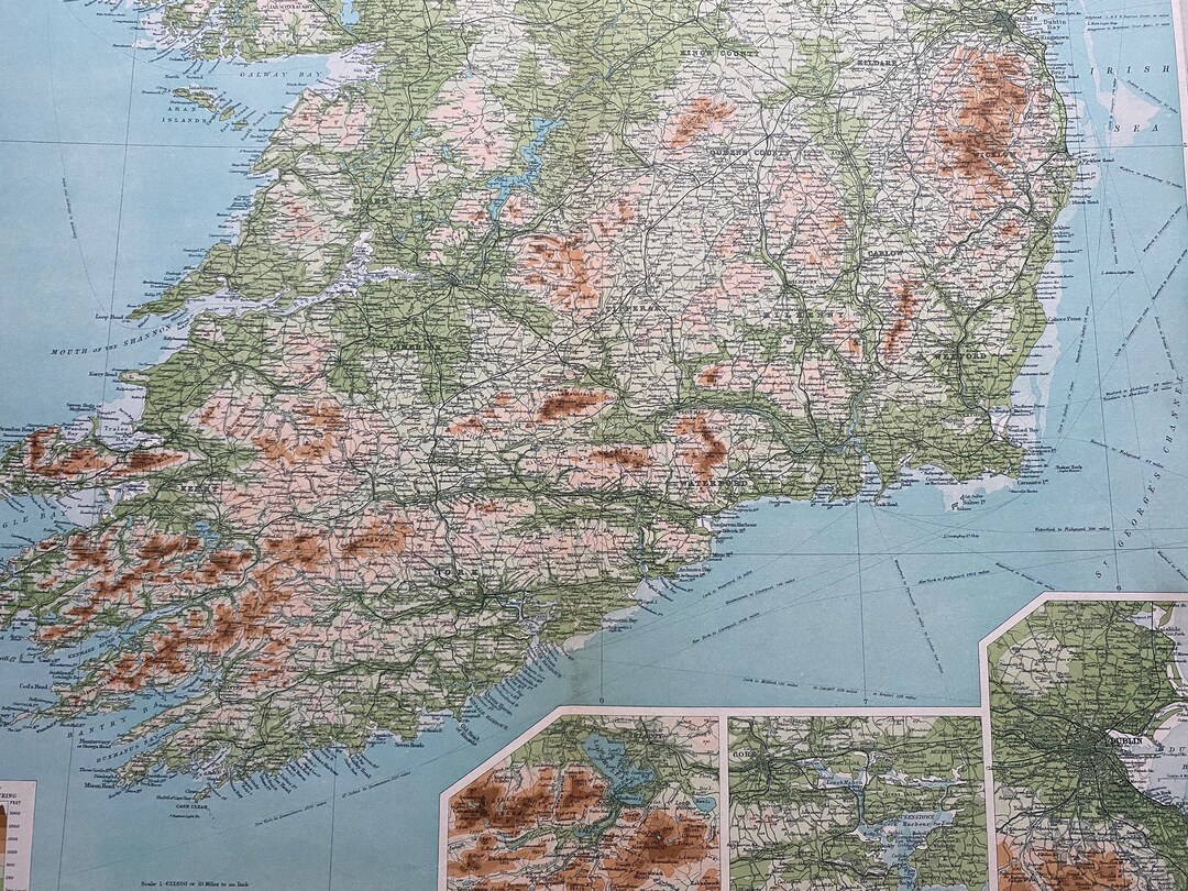 1922 IRELAND (southern Section) Large Original Antique Times Atlas ...