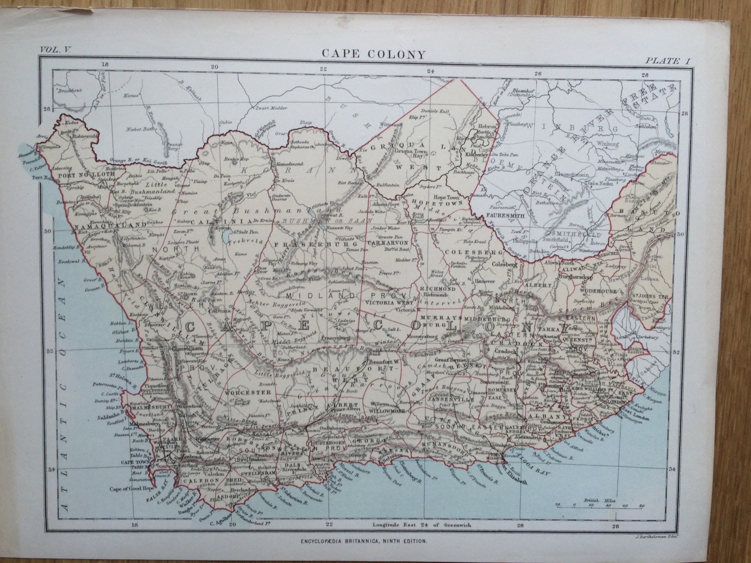 1875 CAPE COLONY Original Antique Map, South Africa, Cape Town ...