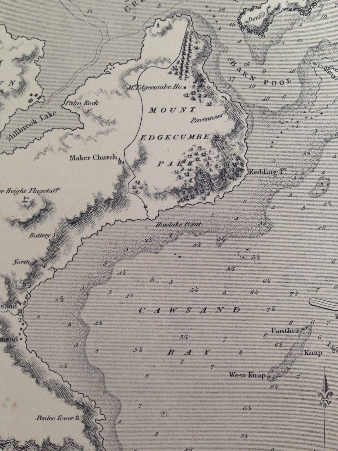 1880 PLYMOUTH BREAKWATER map, antique, original, historical, vintage