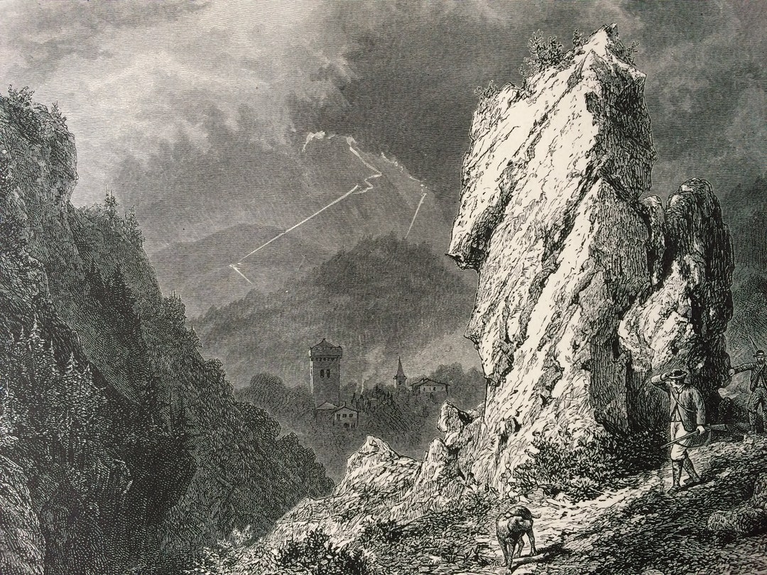 1876 Tower and Village of Les Clees Original Antique Wood Engraving ...