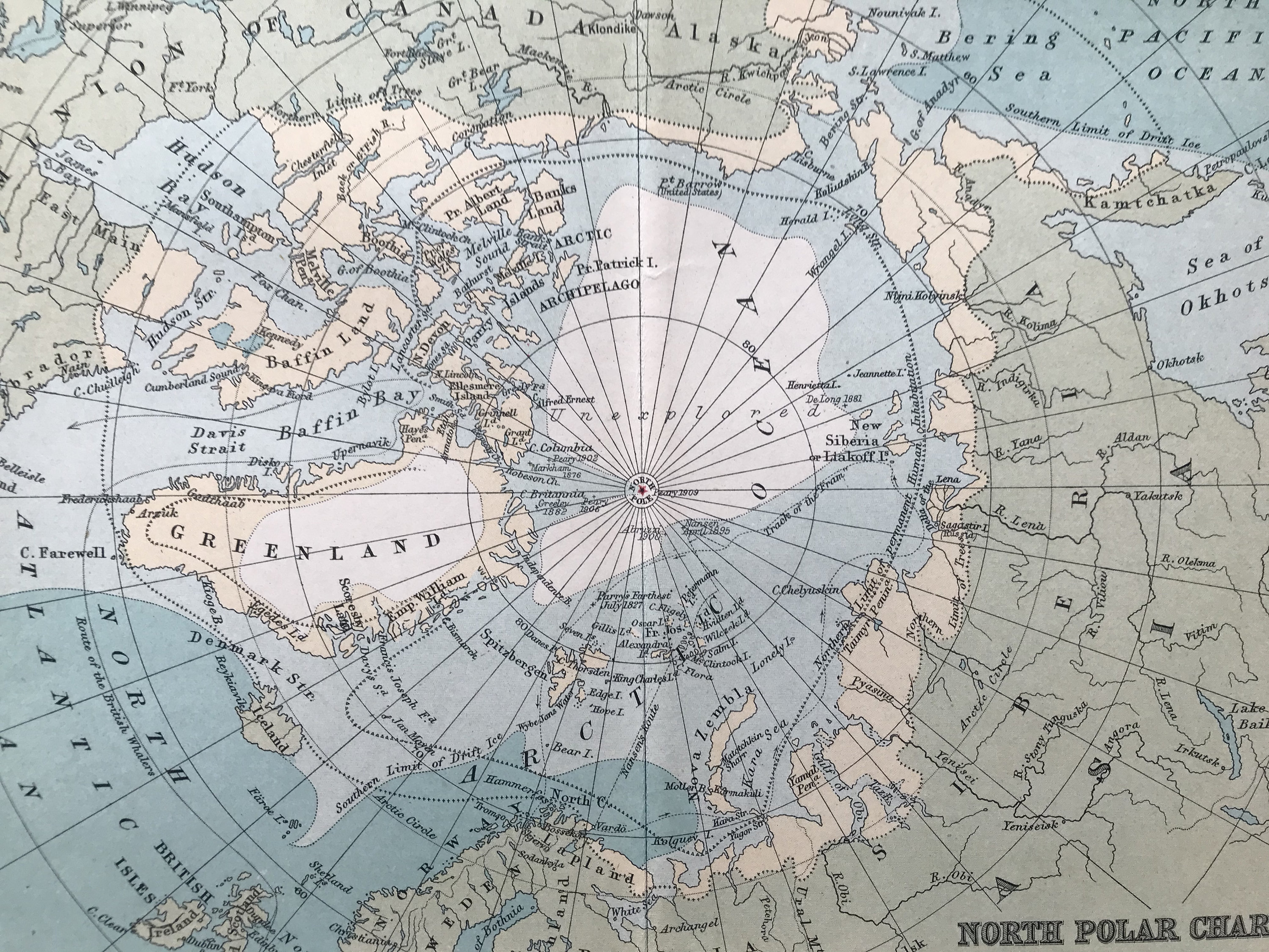 1912 North Polar Chart Original Antique Map - North Pole - Polar ...