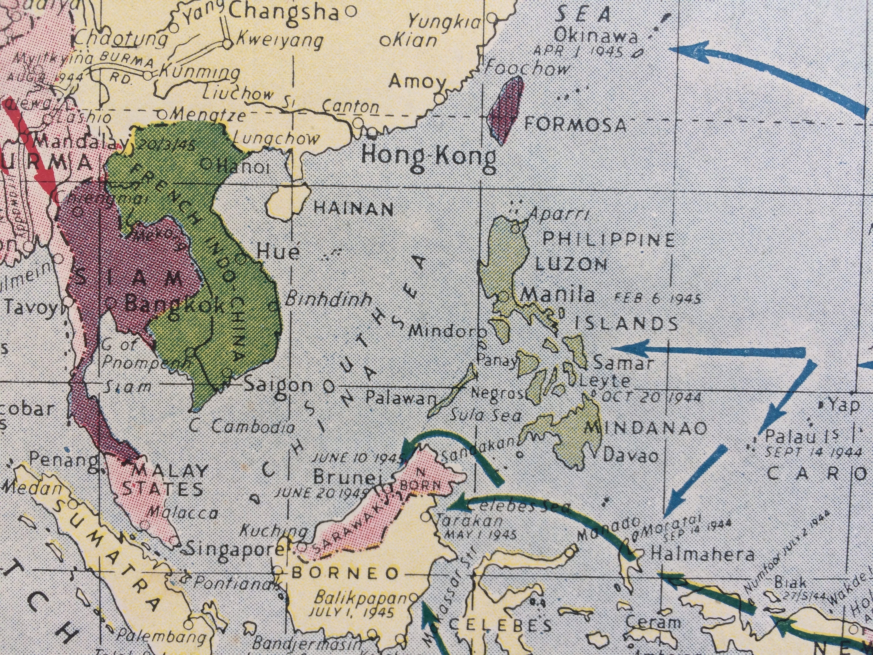 1940s World War II Original Vintage Map showing combined allied ...