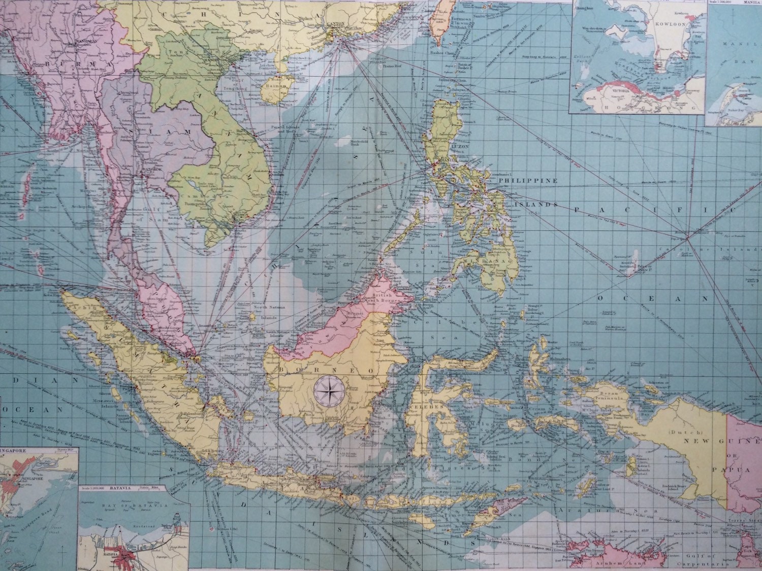 1920 East Indian ports - South East Asia - mercantile marine map ...