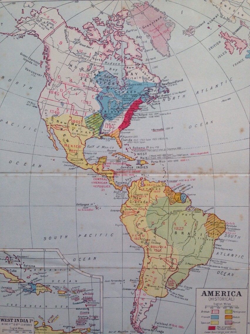 1940s Historical Map of America Showing Discovery and - Etsy