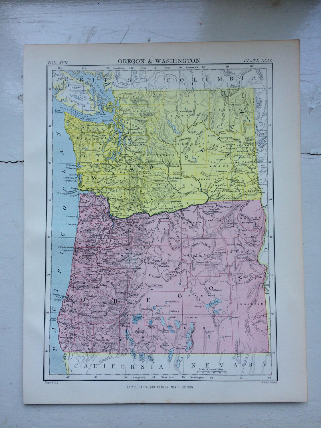 1875 Oregon & Washington original antique map, cartography, geography ...