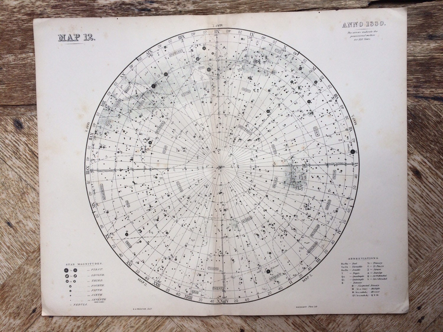 1896 Original Large Antique Star Map for anno 1880 - 14 x 18 inches ...