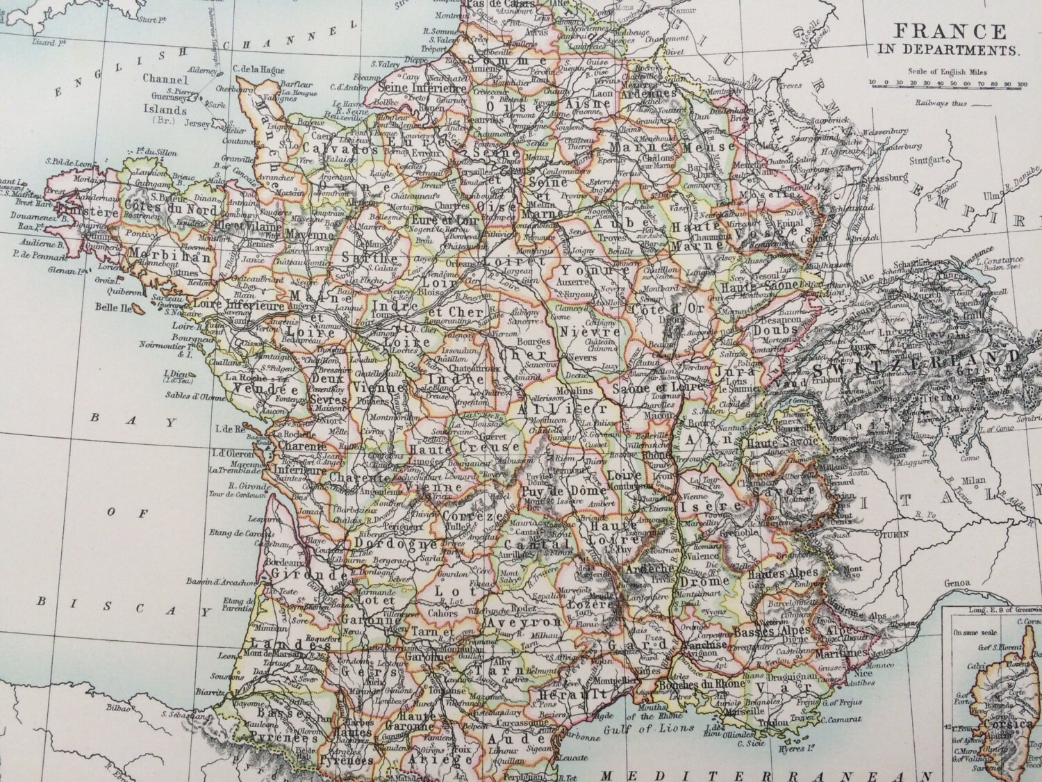 1875 FRANCE in Departments original antique map, cartography, geography ...