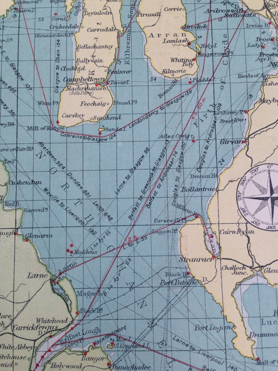 1920 The Irish Channel mercantile marine map- extra large original ...