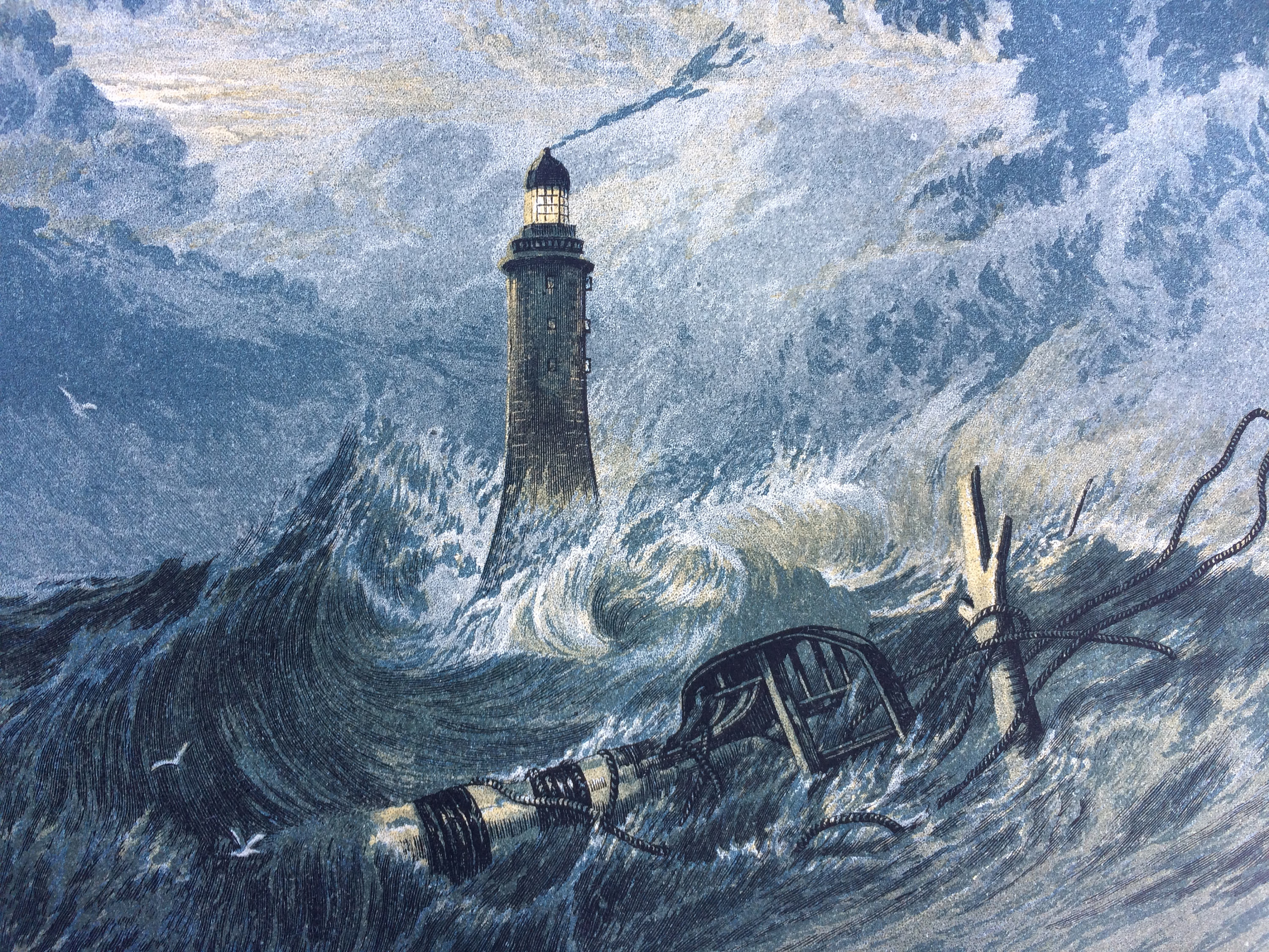 1879 The Eddystone Lighthouse Original Antique Lithograph - matted ...